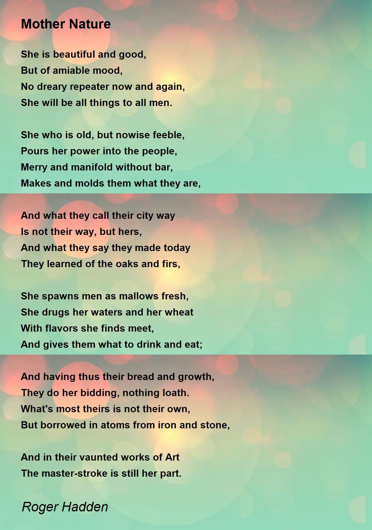 Mother Nature - Mother Nature Poem by Roger Hadden