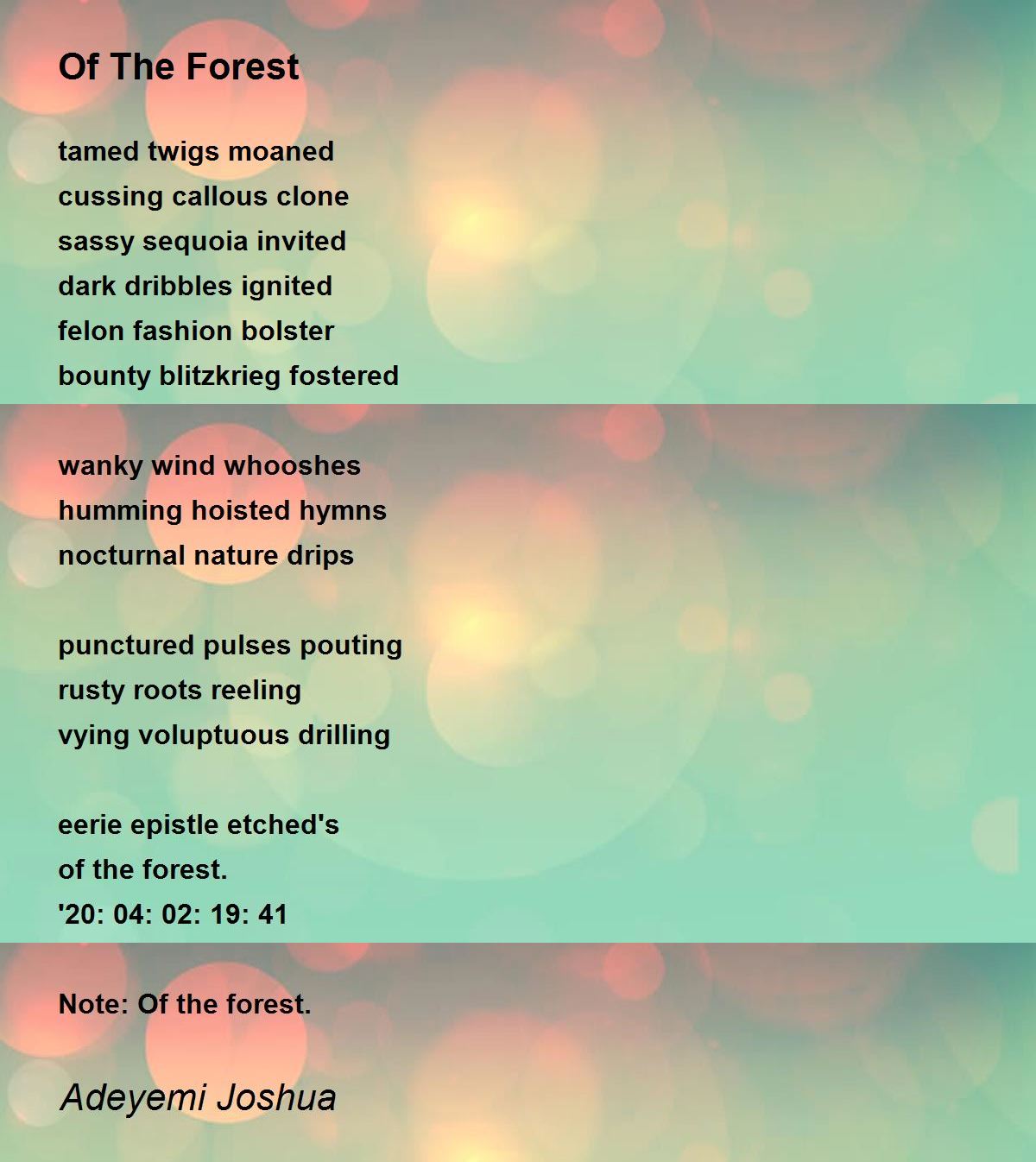 Of The Forest - Of The Forest Poem by Joshua Adeyemi