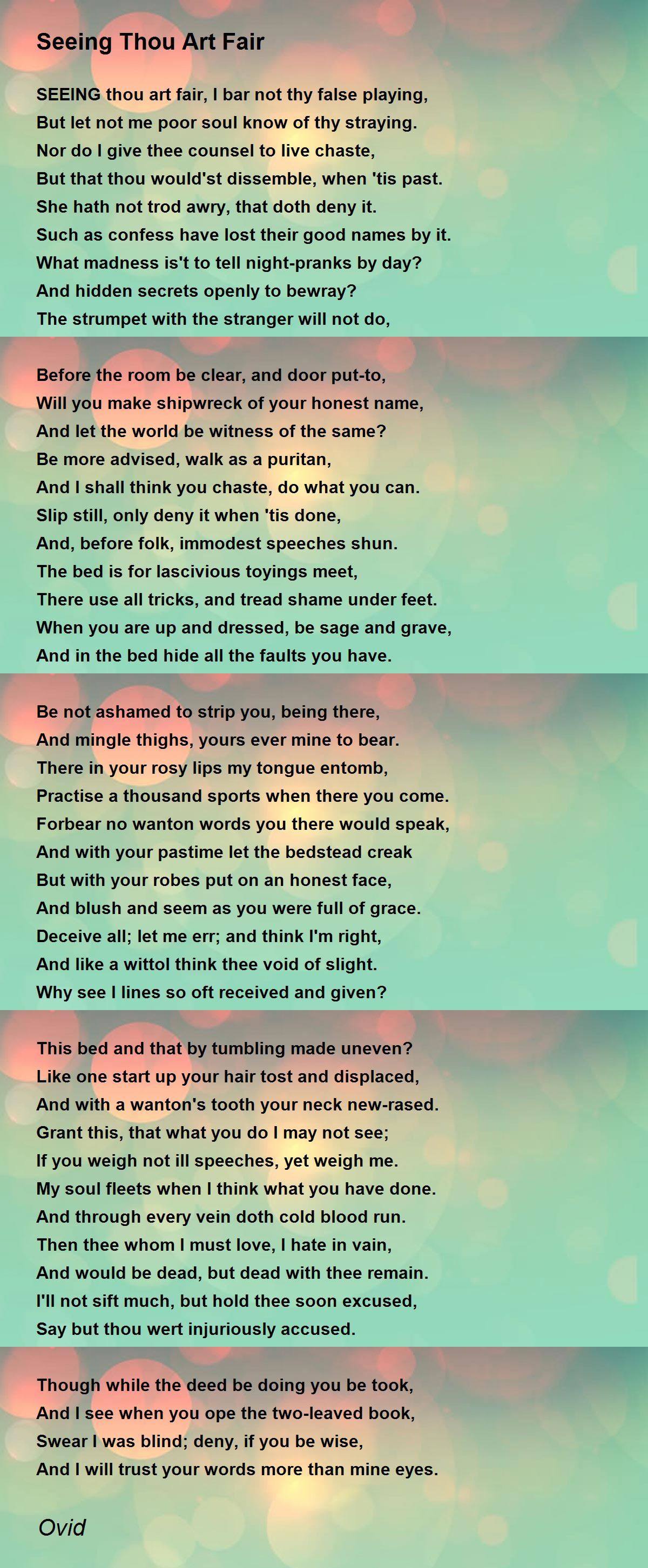 Seeing Thou Art Fair Poem by Ovid - Poem Hunter