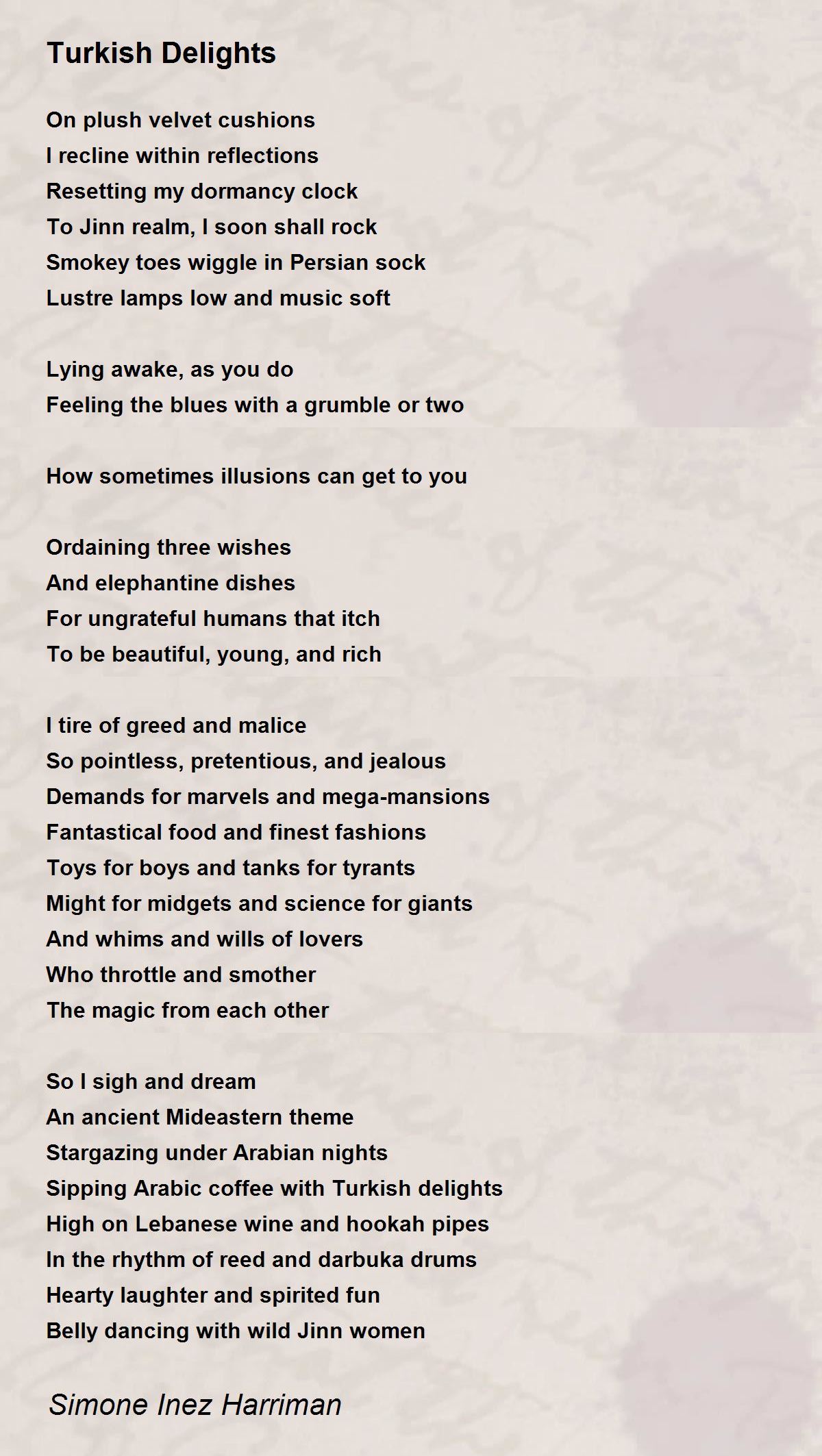Turkish Delights - Turkish Delights Poem by Simone Inez Harriman