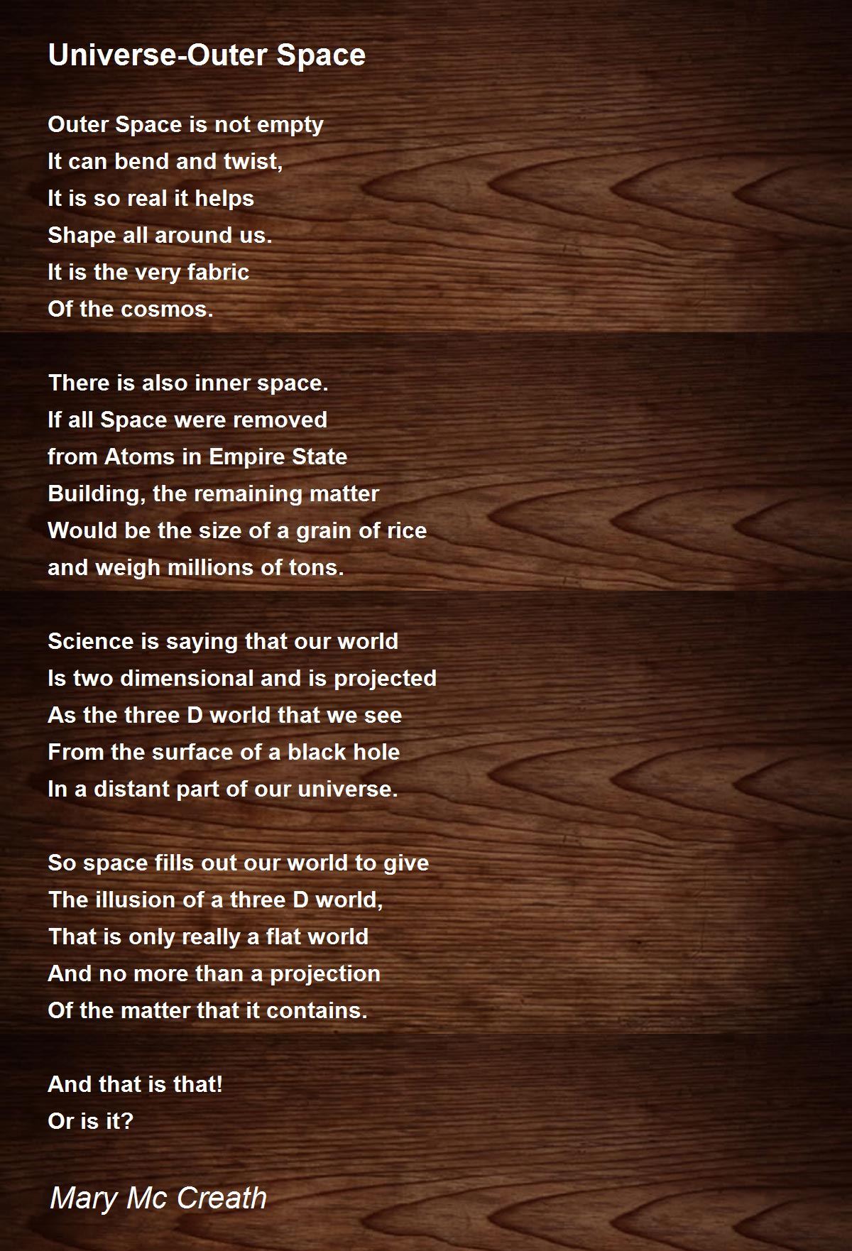 Universe-Outer Space Poem by Mary Mc Creath - Poem Hunter