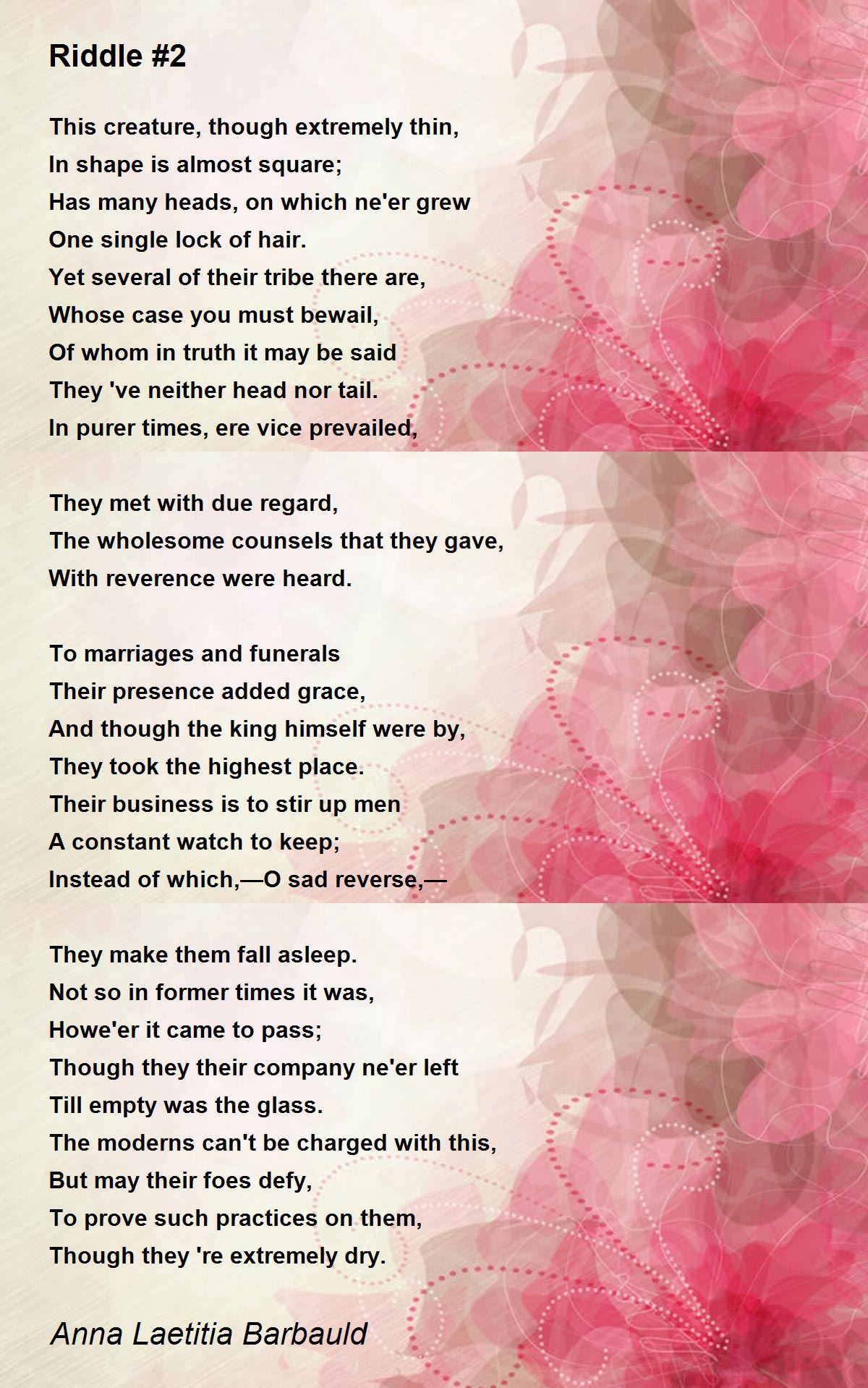 Riddle #2 Poem by Anna Laetitia Barbauld - Poem Hunter