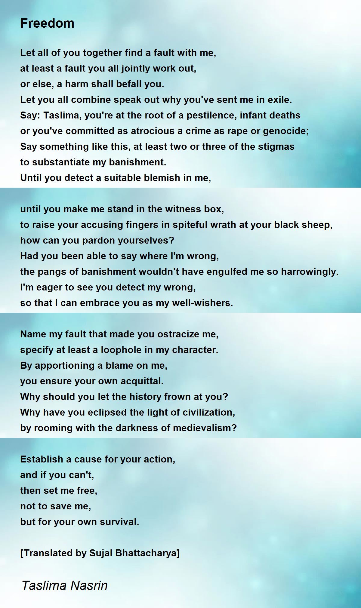 Freedom Poem by Taslima Nasrin - Poem Hunter