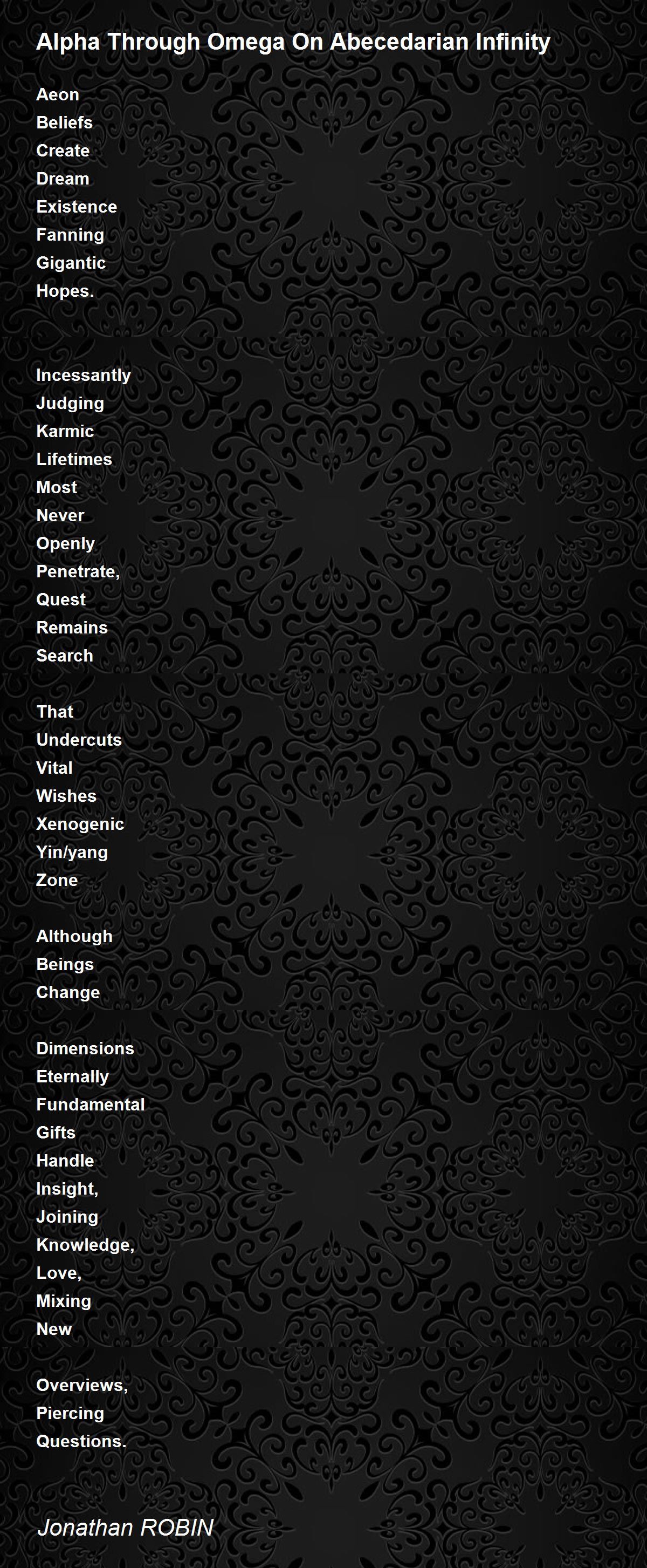 Alpha Through Omega On Abecedarian Infinity by Jonathan ROBIN - Alpha ...