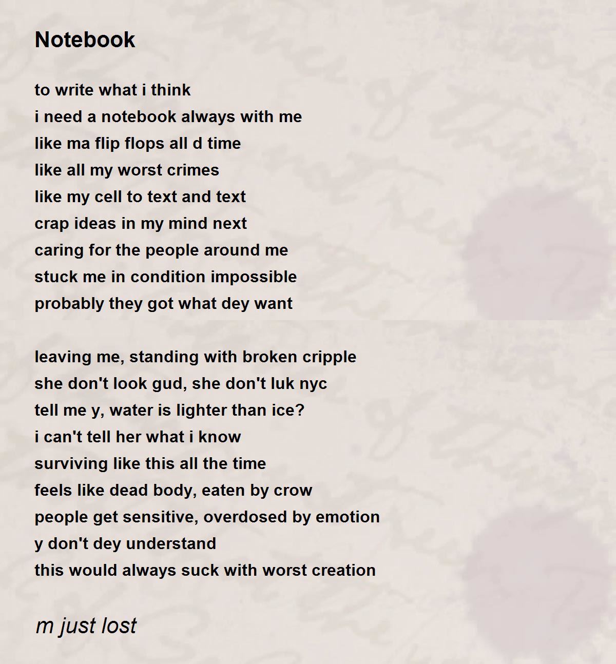 Notebook Poem by m just lost - Poem Hunter