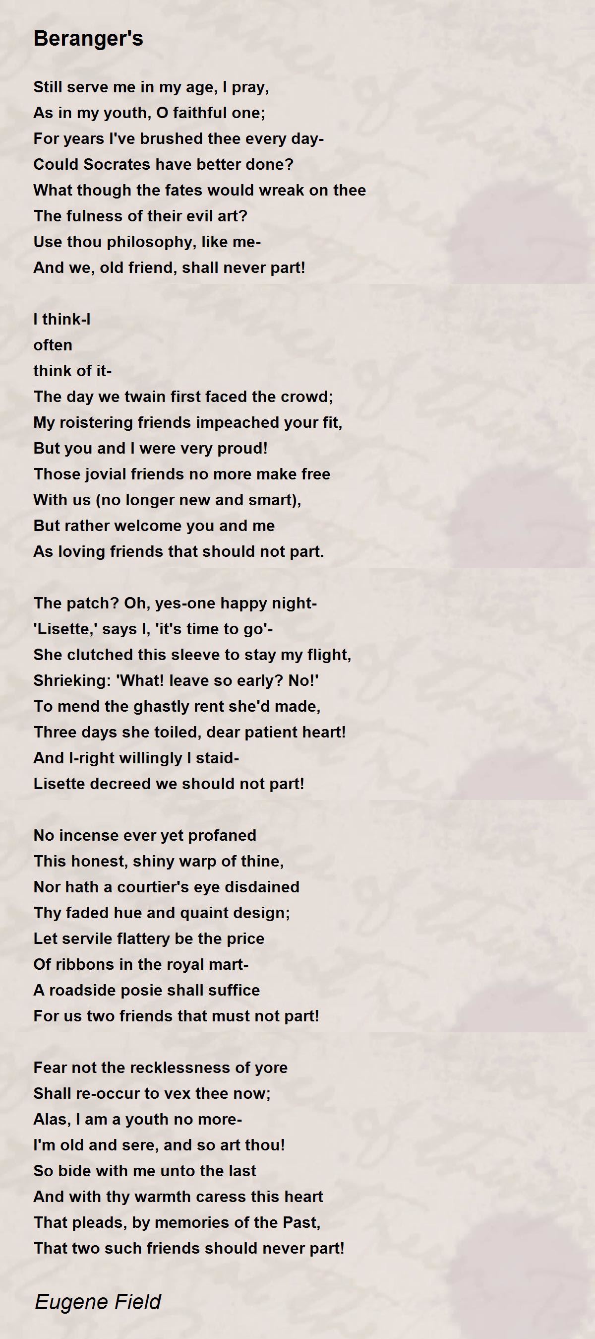 Beranger's Poem by Eugene Field - Poem Hunter