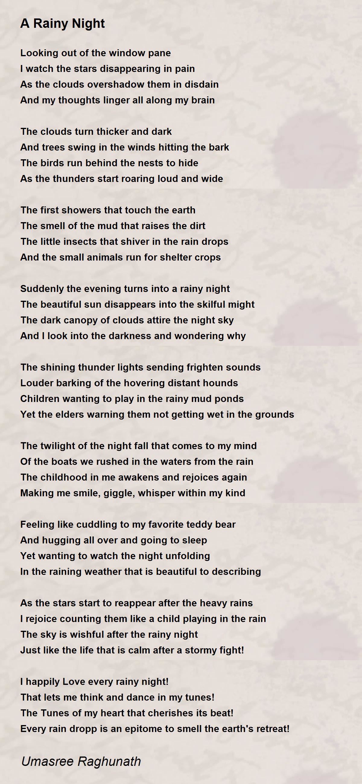 A Rainy Night - A Rainy Night Poem by Umasree Raghunath