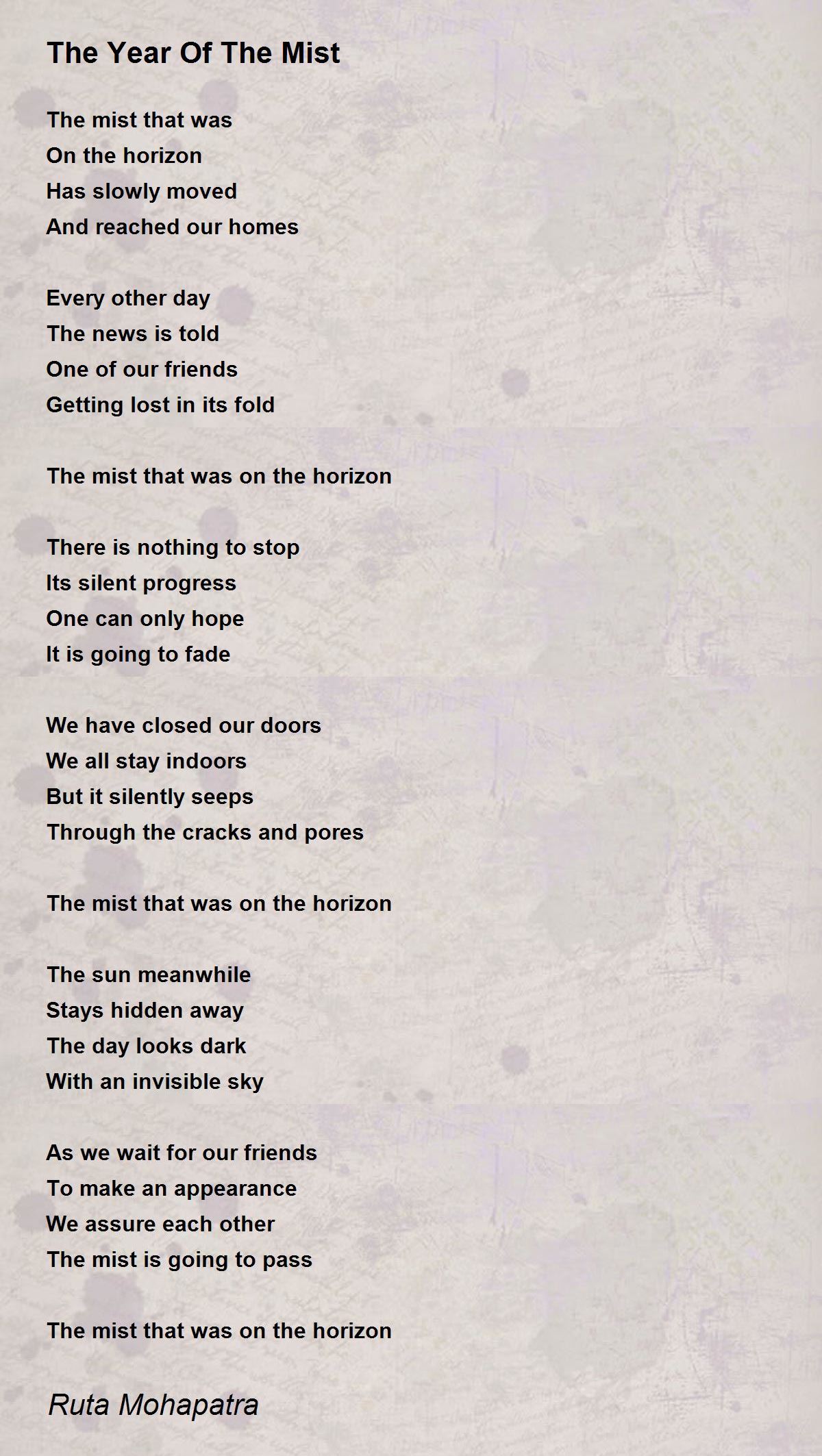 The Year Of The Mist by Ruta Mohapatra - The Year Of The Mist Poem