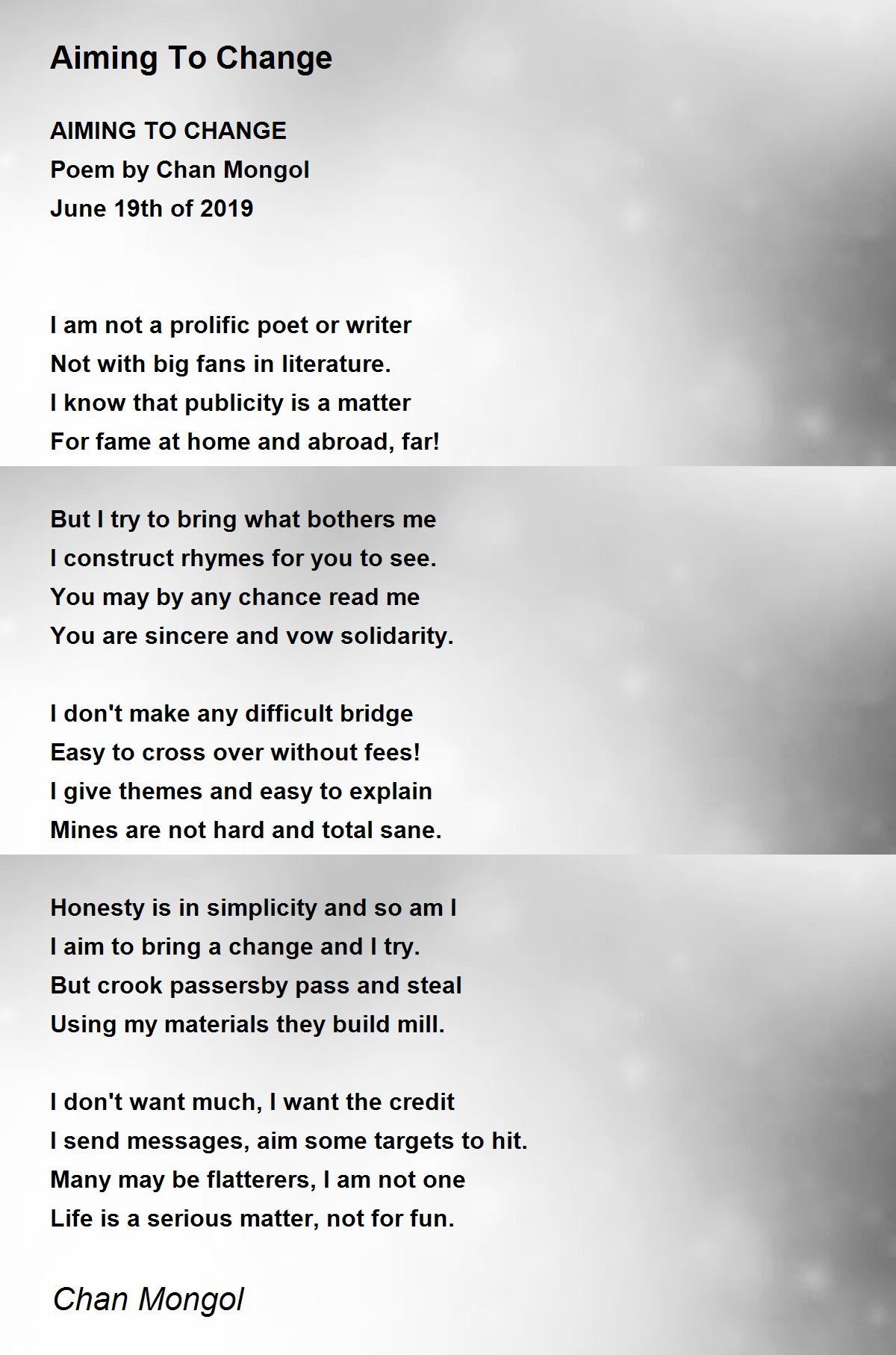 Aiming To Change - Aiming To Change Poem by Chan Mongol