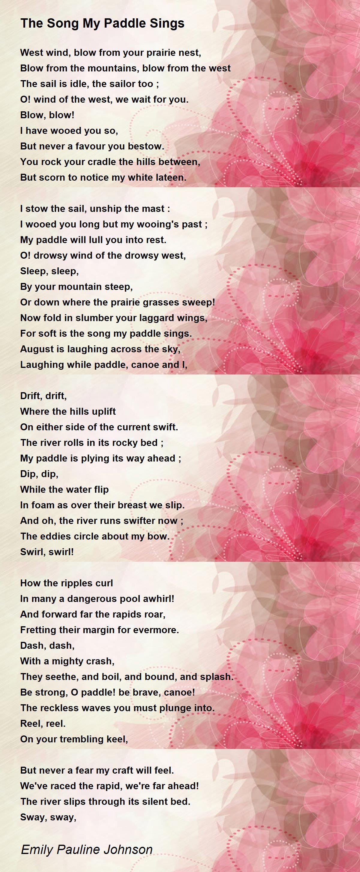 The Song My Paddle Sings Poem by Emily Pauline Johnson - Poem Hunter