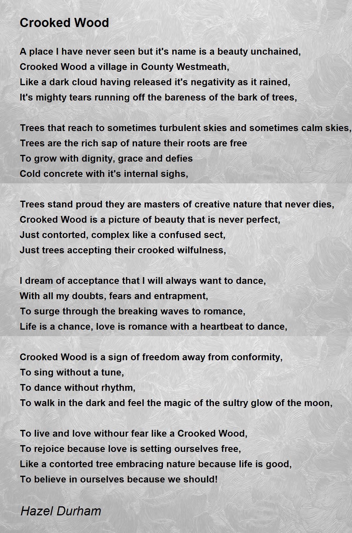 Crooked Wood by Hazel Durham - Crooked Wood Poem