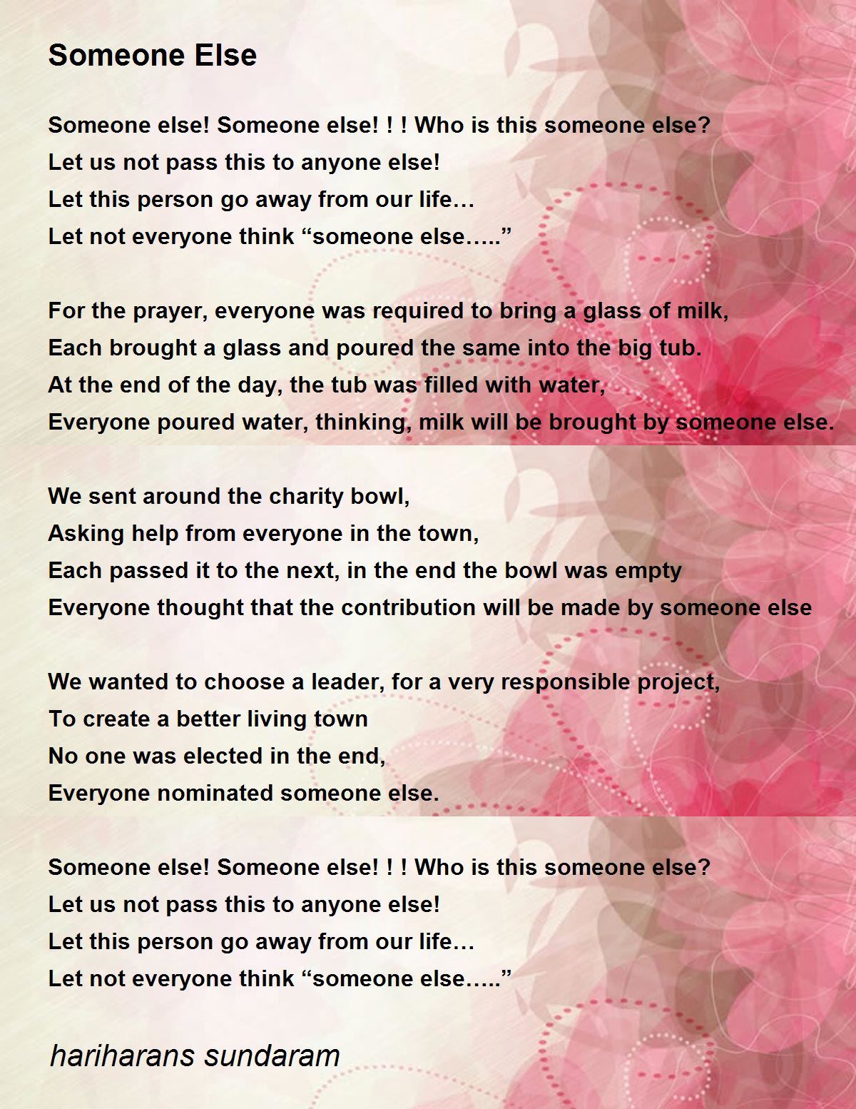 Someone Else by hariharans sundaram - Someone Else Poem