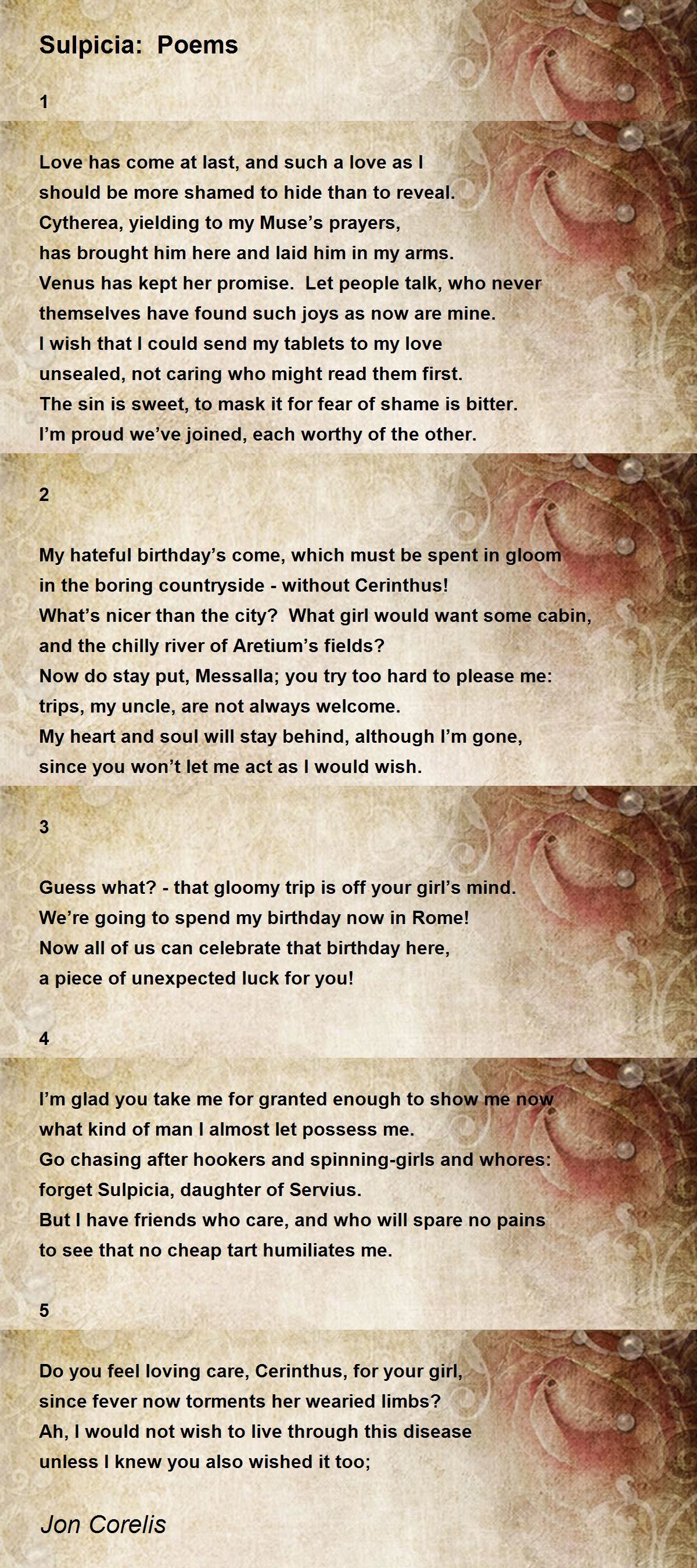 Sulpicia: Poems - Sulpicia: Poems Poem by Jon Corelis