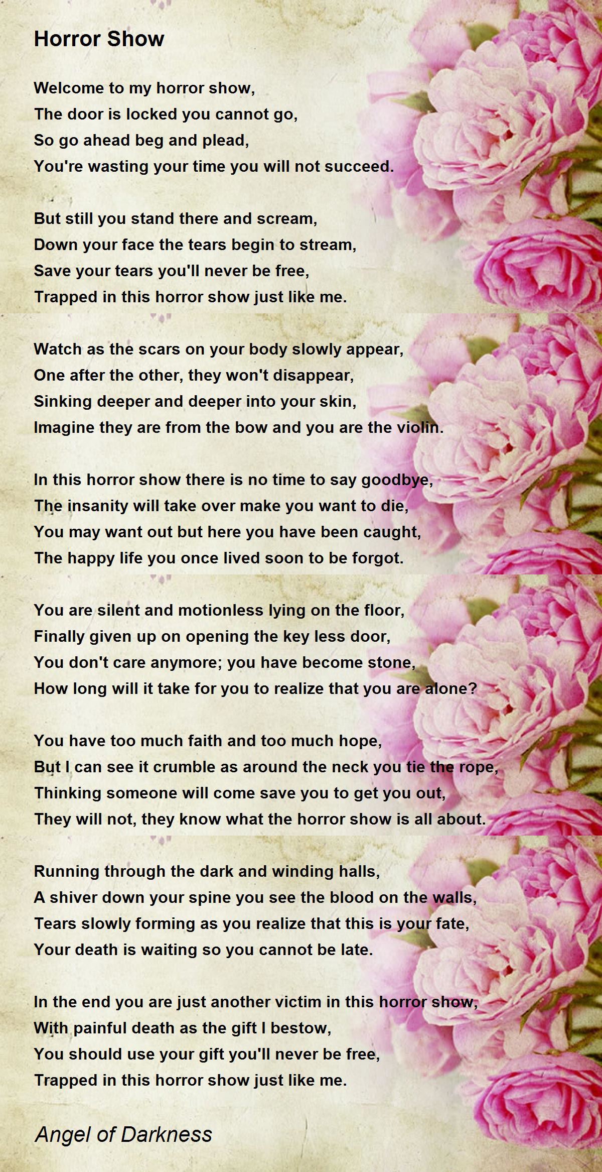 Horror Show - Horror Show Poem by Angel of Darkness