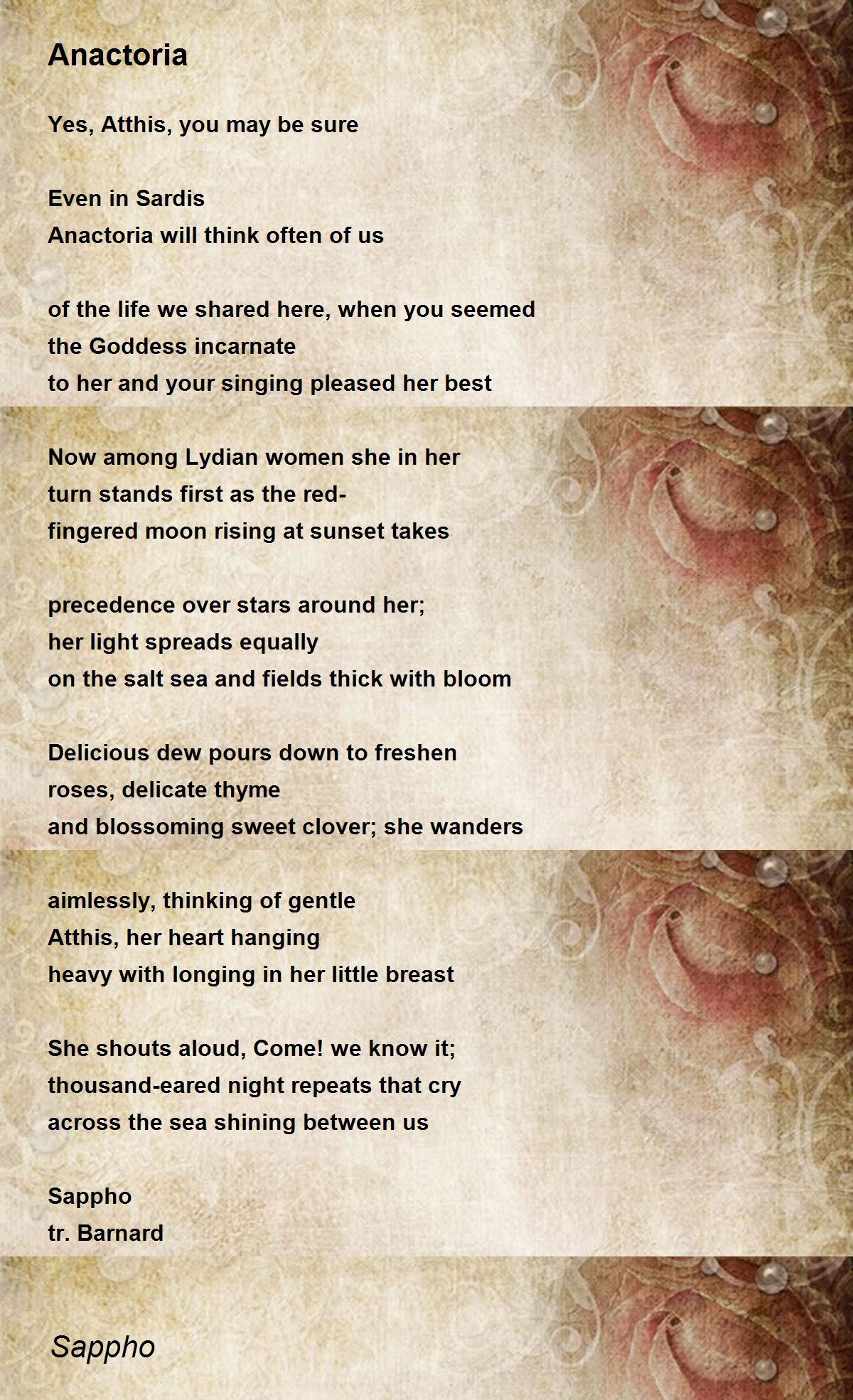 Anactoria Poem by Sappho - Poem Hunter