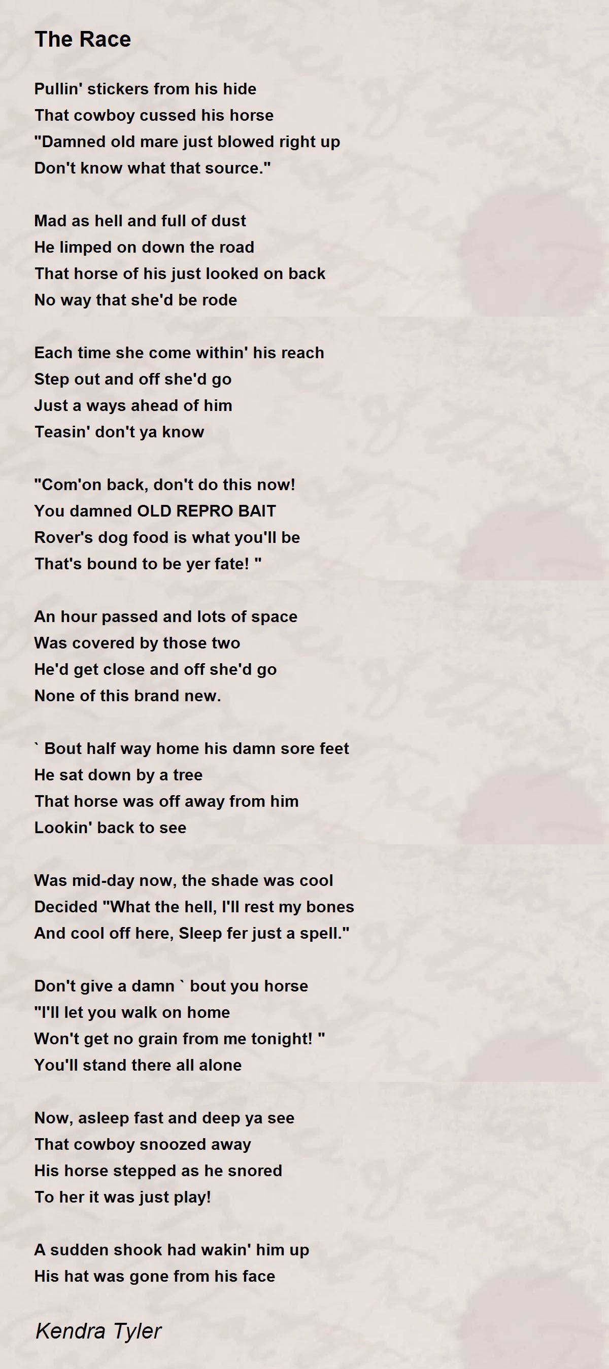 The Race - The Race Poem by Kendra Tyler