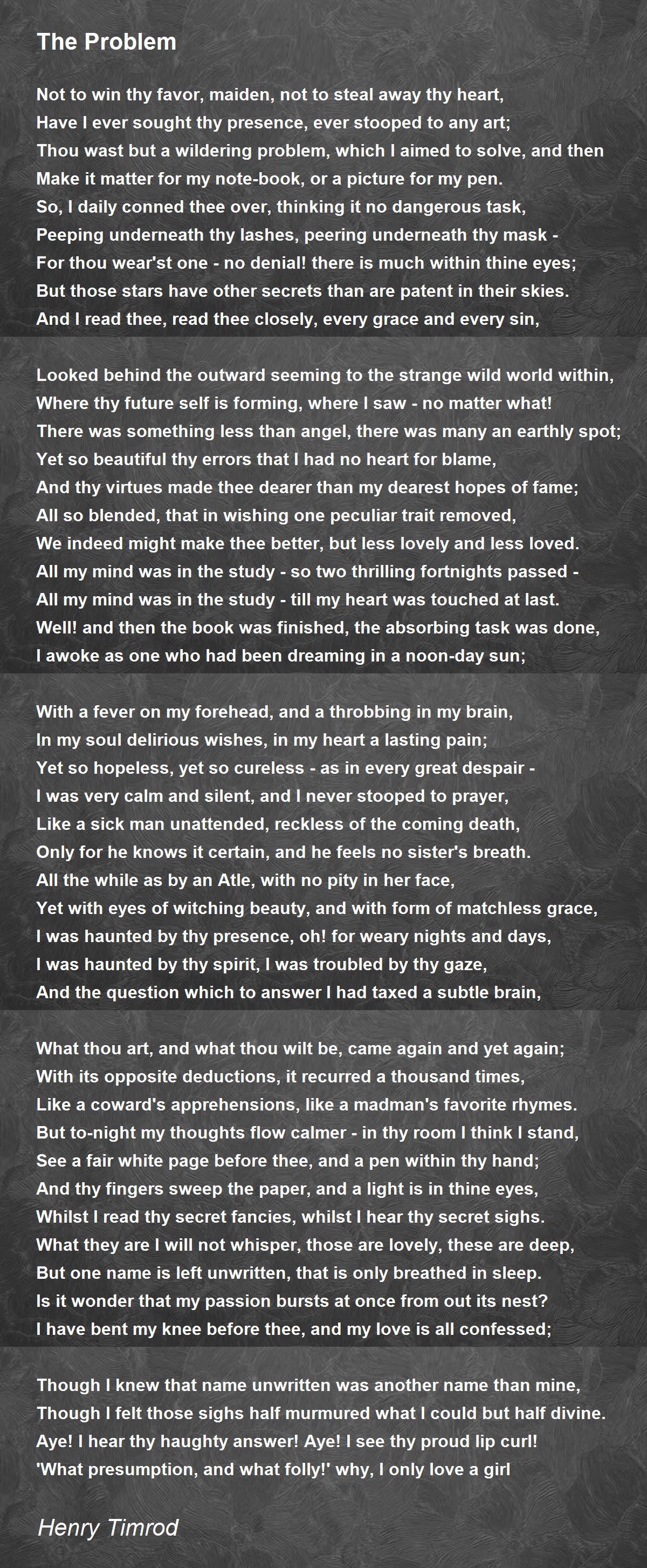 The Problem - The Problem Poem by Henry Timrod