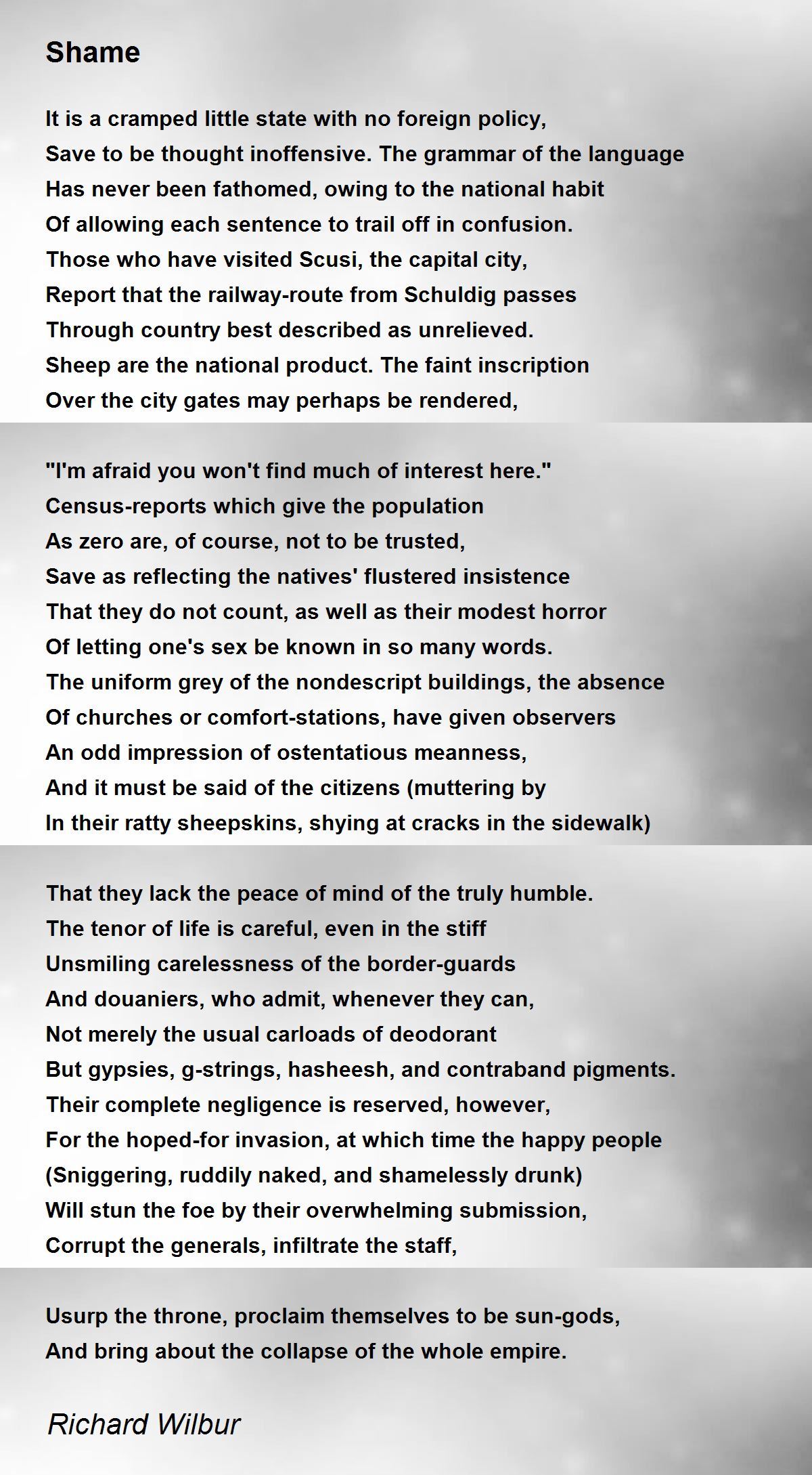 Shame Poem by Richard Wilbur - Poem Hunter