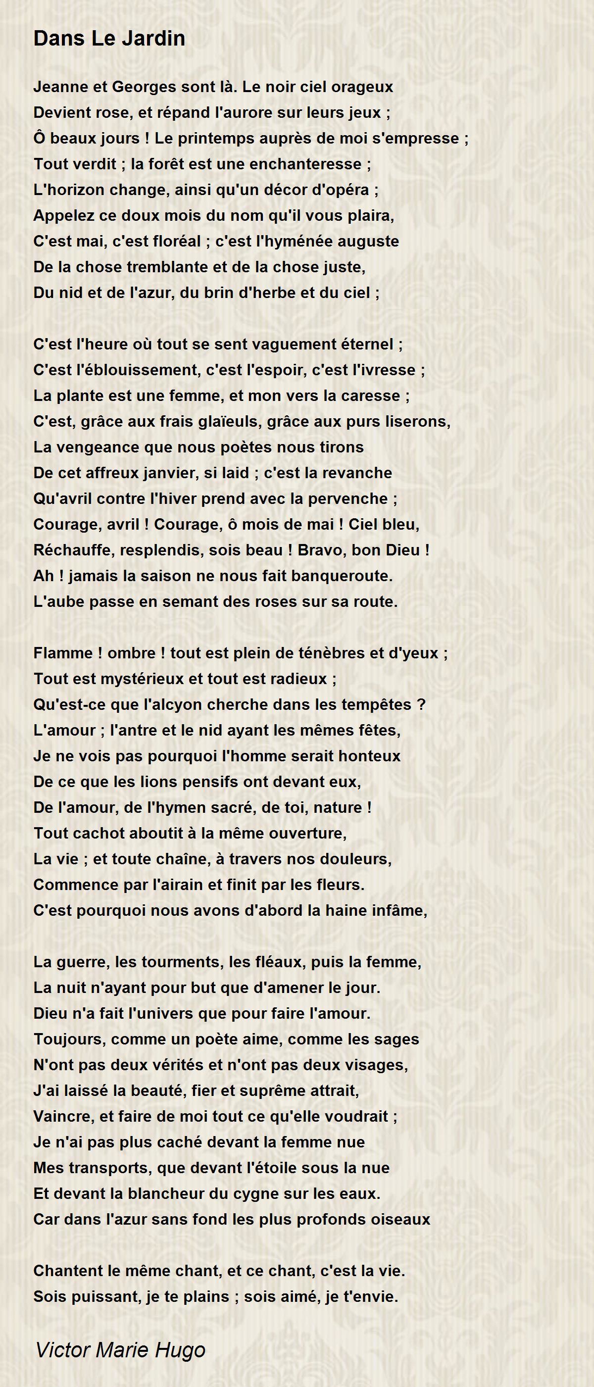 Dans Le Jardin - Dans Le Jardin Poem by Victor Marie Hugo