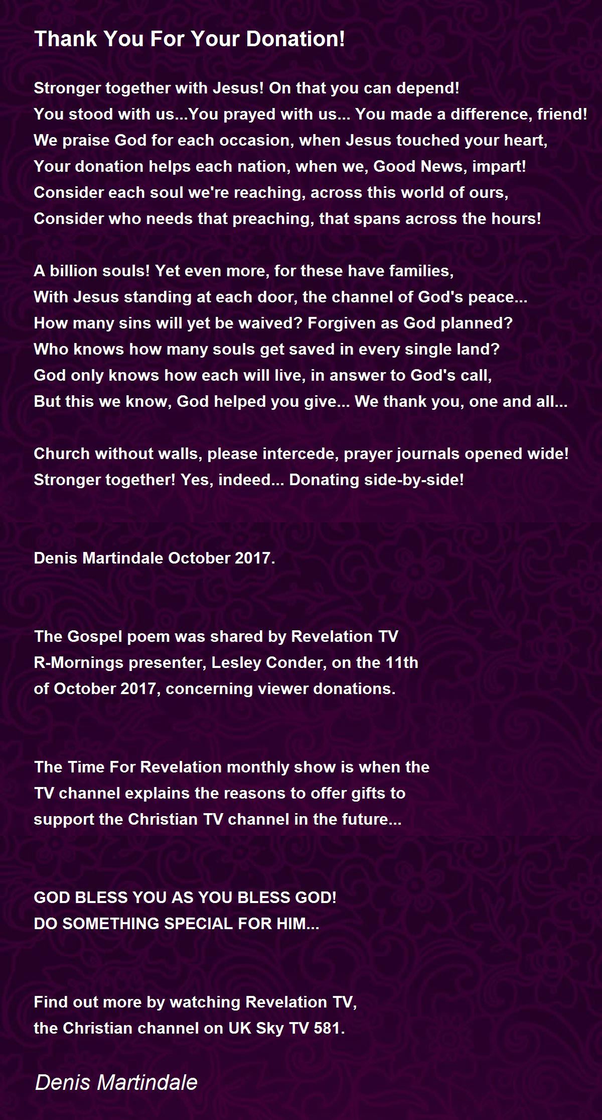 Thank You For Donation Poem