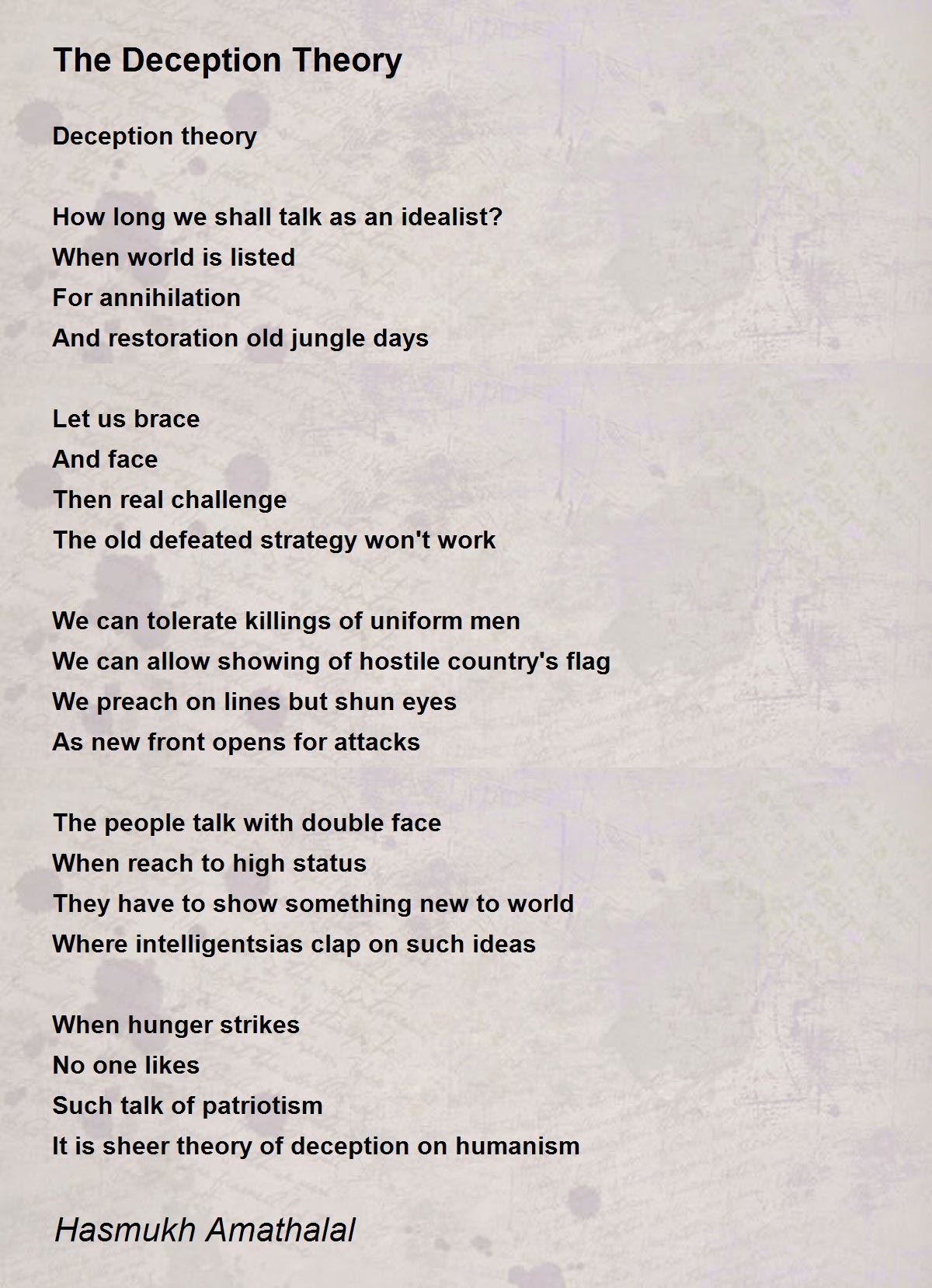 The Deception Theory - The Deception Theory Poem by Mehta Hasmukh Amathaal