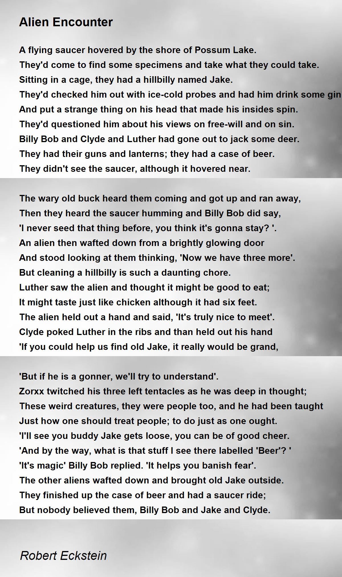 Alien Encounter - Alien Encounter Poem by Robert Eckstein