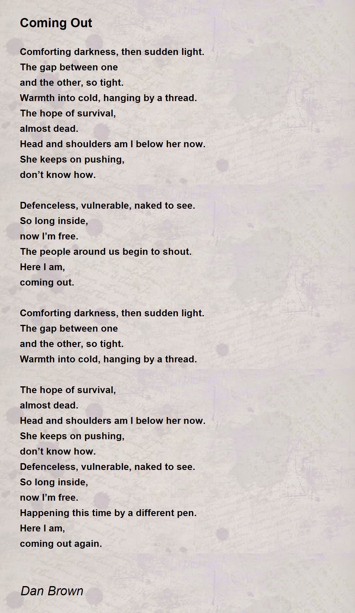 Coming Out - Coming Out Poem by Dan Brown