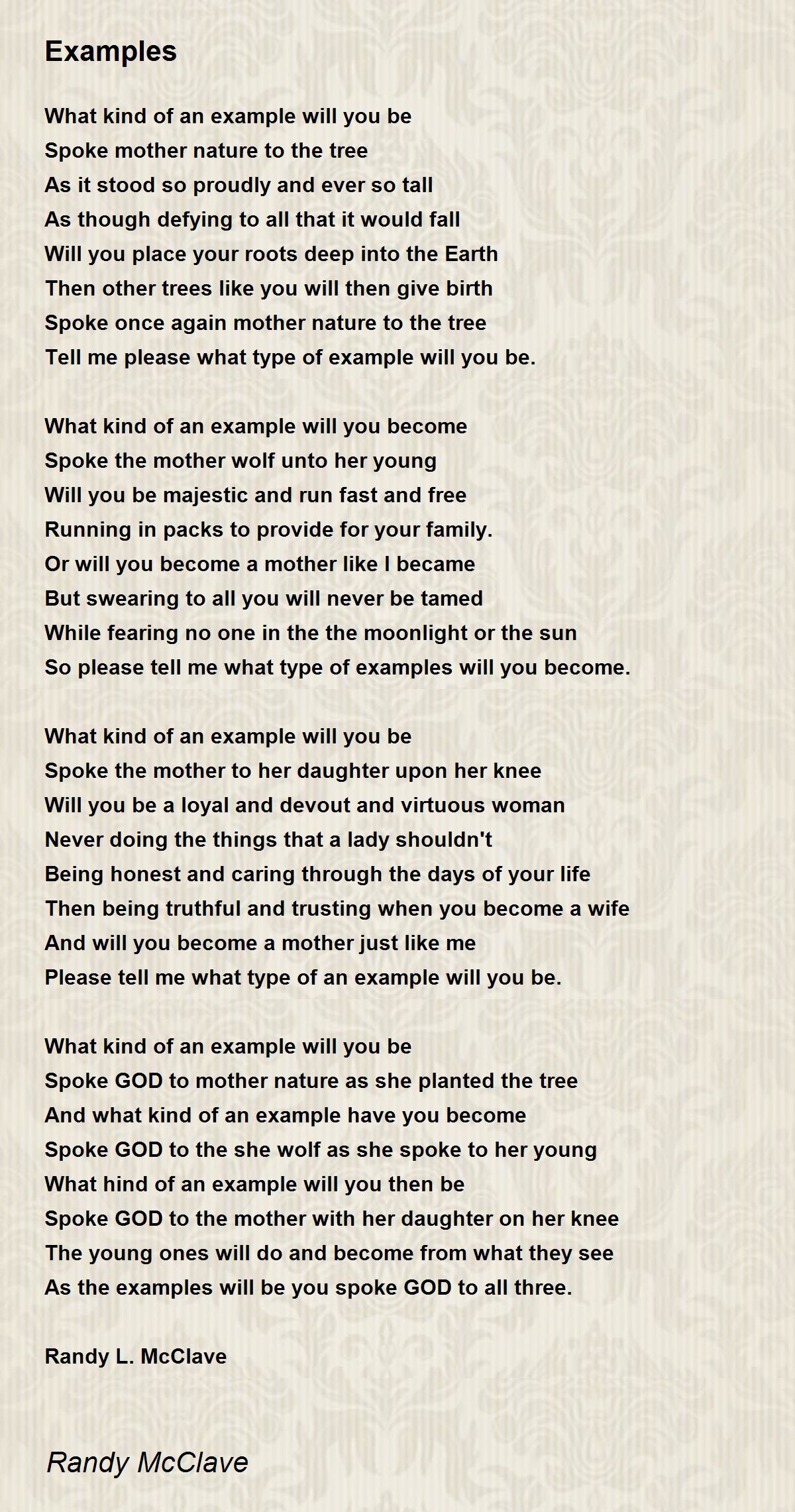 Examples - Examples Poem by Randy McClave