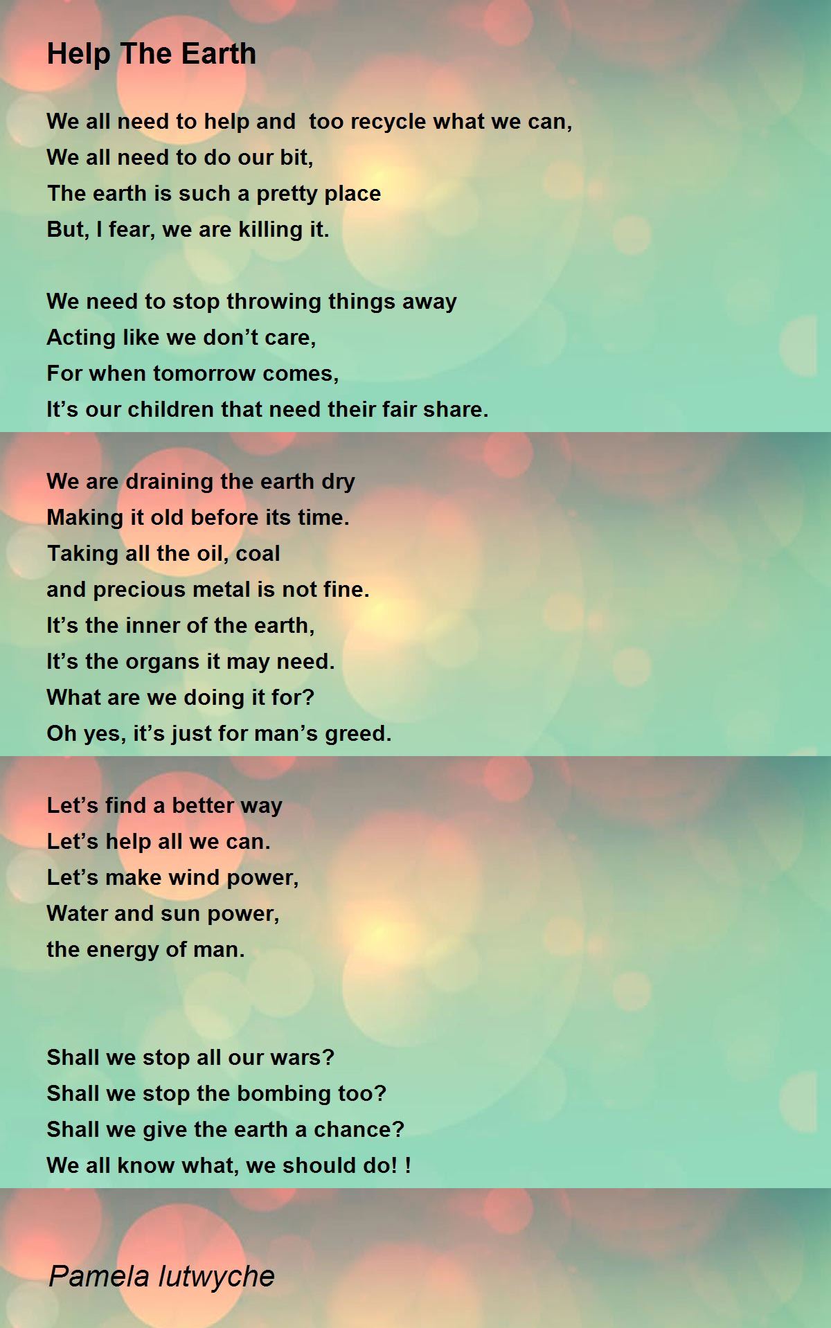 Help The Earth - Help The Earth Poem by Pamela lutwyche