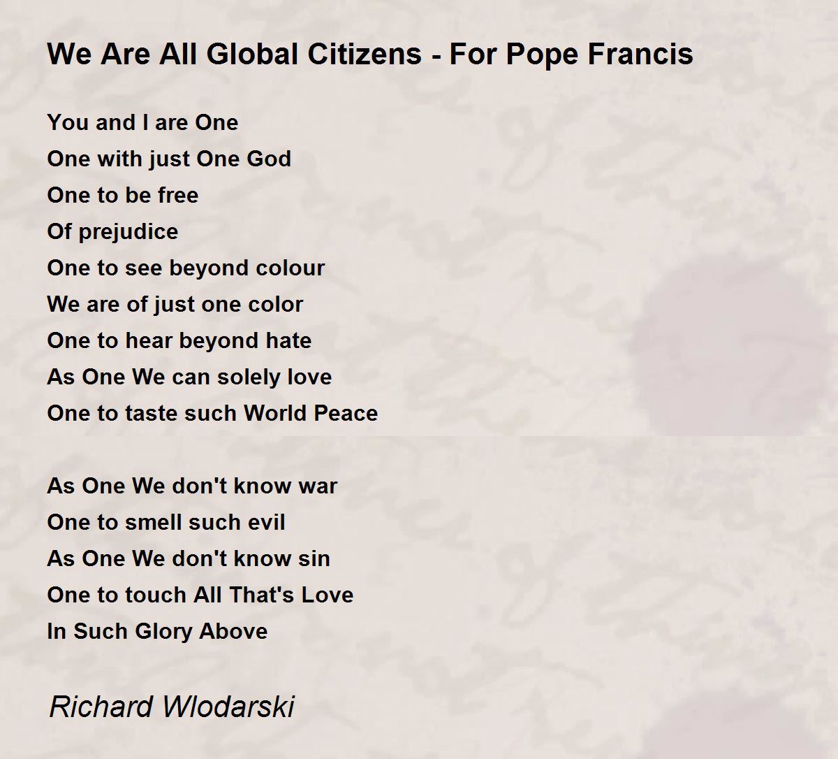 We Are All Global Citizens - For Pope Francis - We Are All Global ...