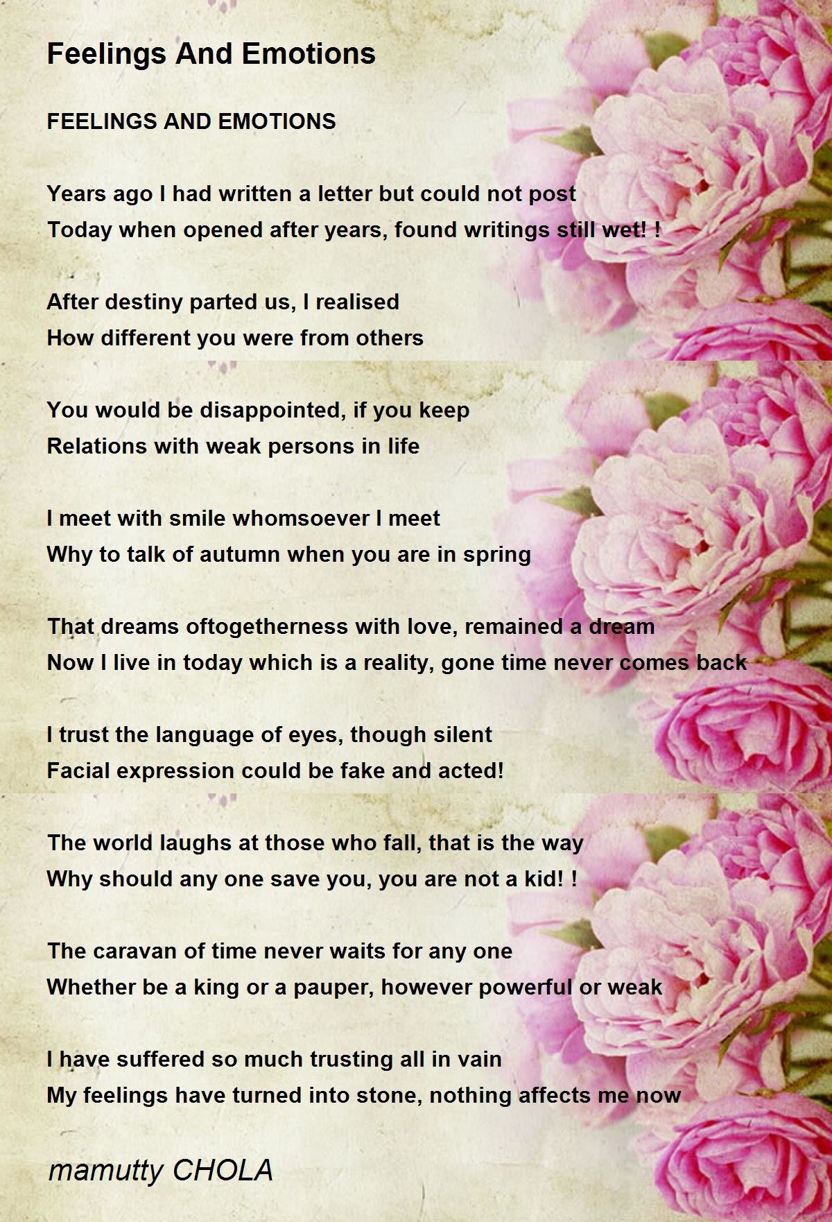 Feelings And Emotions - Feelings And Emotions Poem by mamutty CHOLA