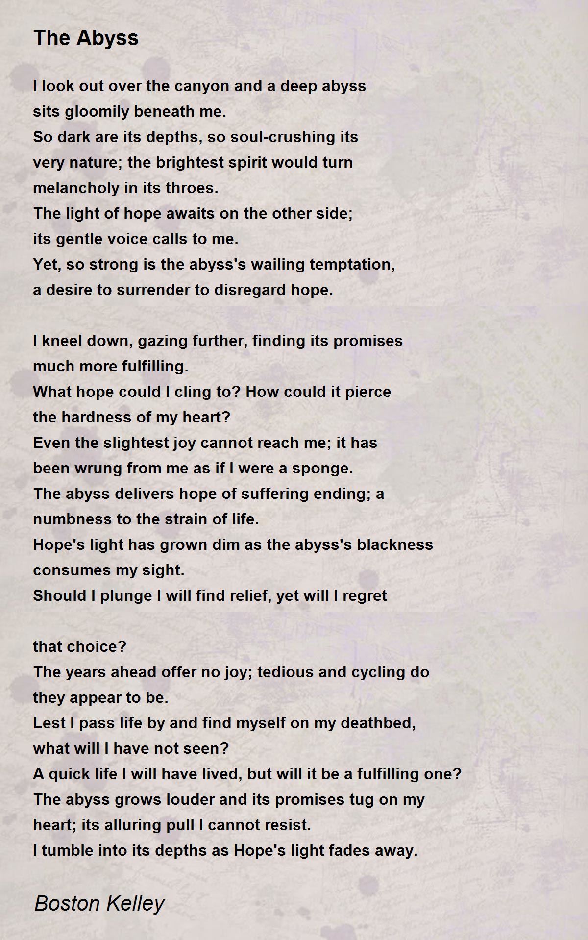 The Abyss by Boston Kelley - The Abyss Poem