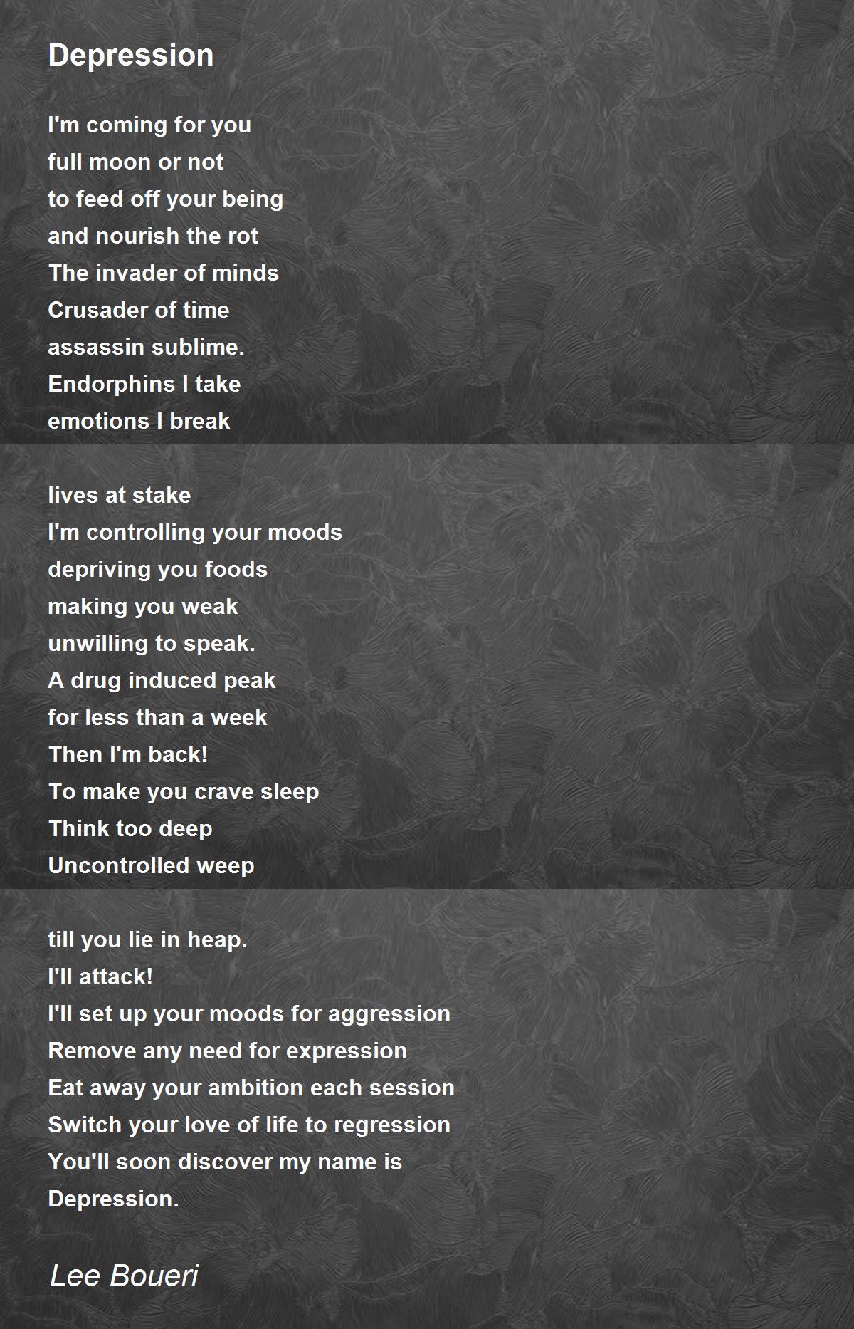 Depression by Lee Boueri - Depression Poem