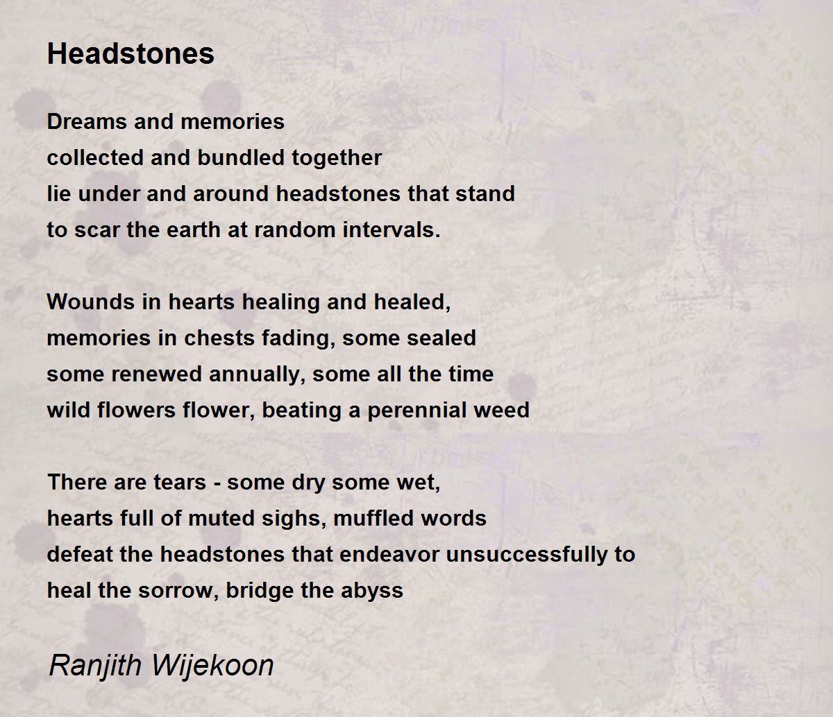 Headstones - Headstones Poem by Ranjith Wijekoon