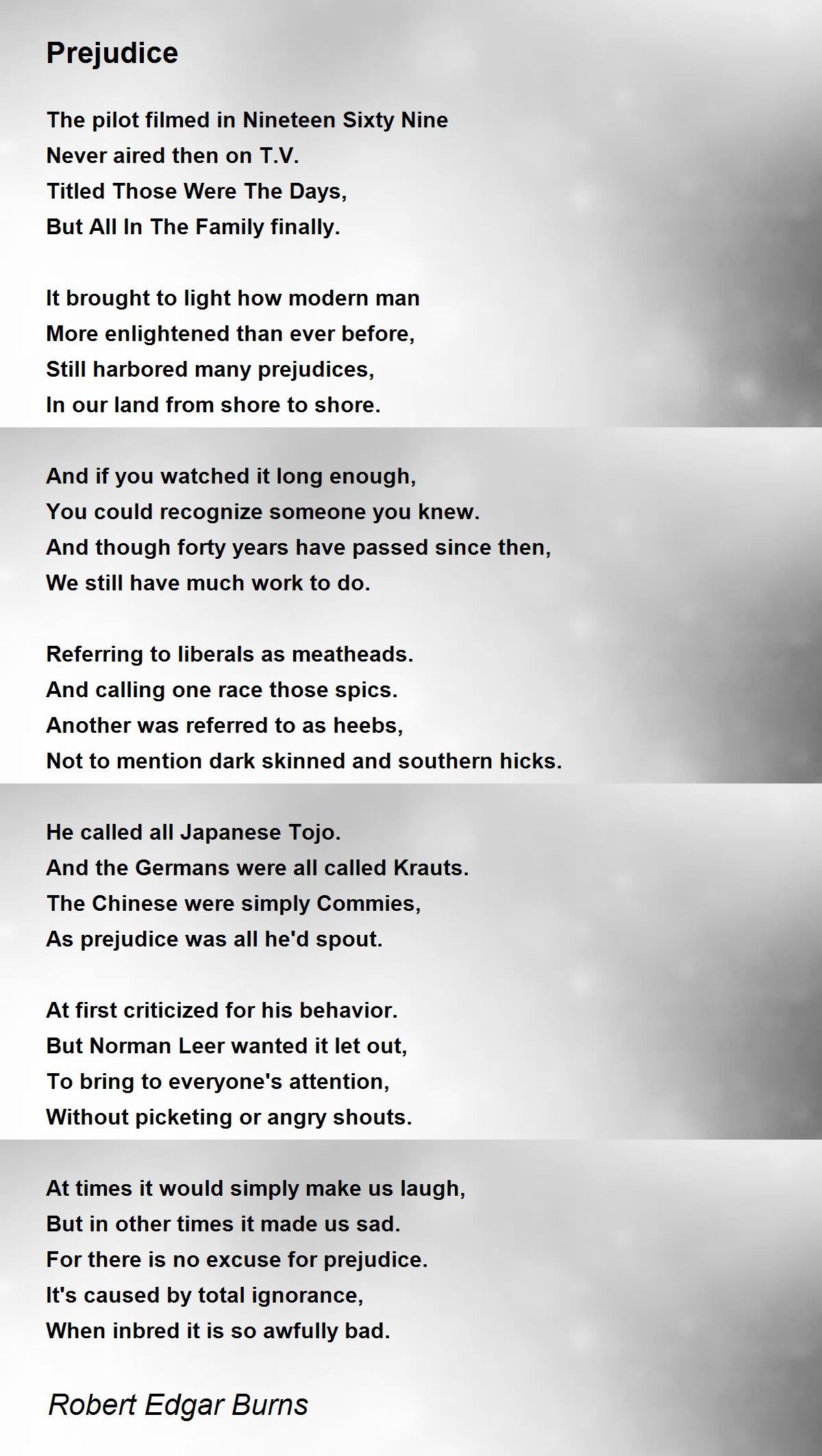 Prejudice by Robert Edgar Burns - Prejudice Poem