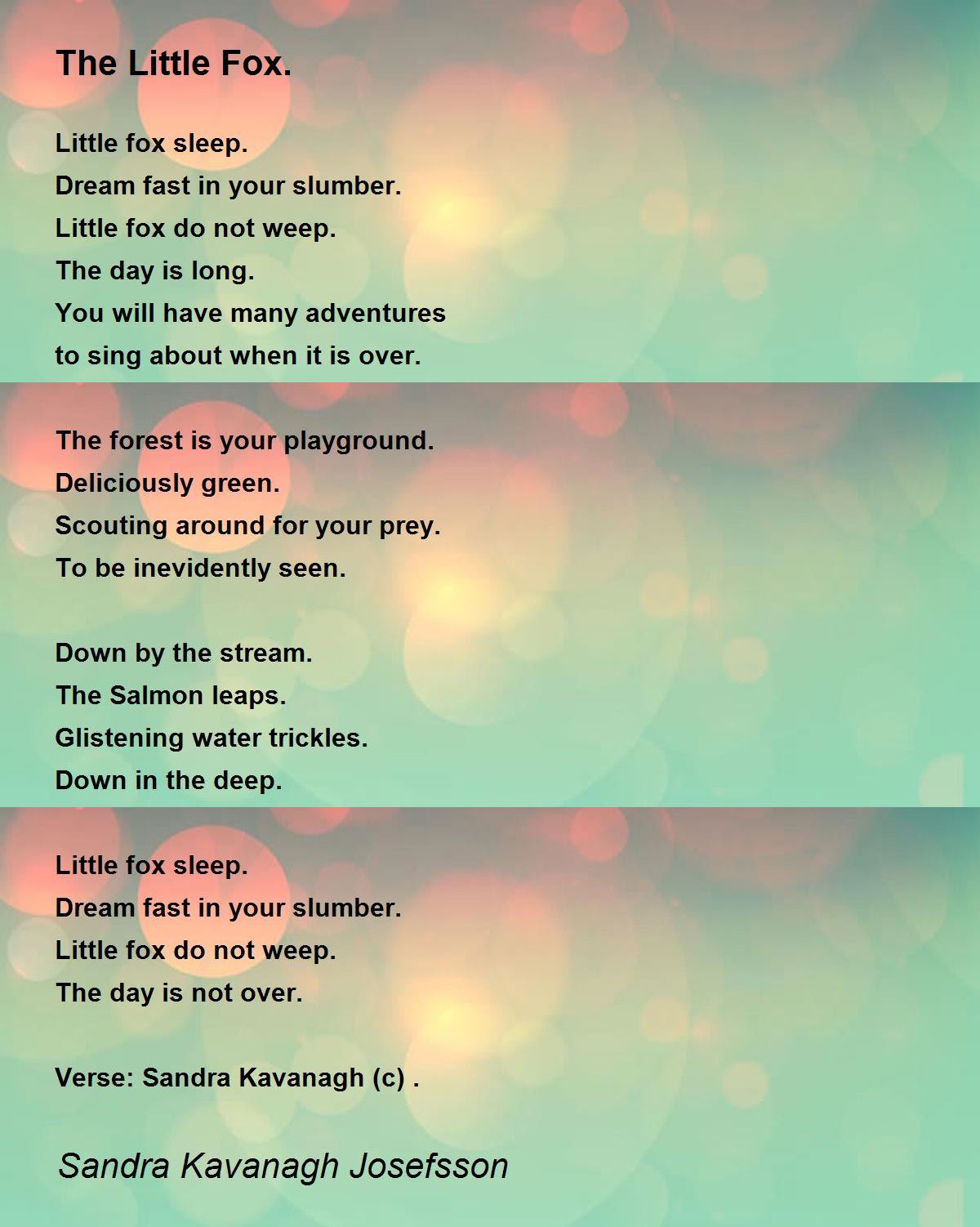 The Little Fox. - The Little Fox. Poem by Sandra Kavanagh Josefsson