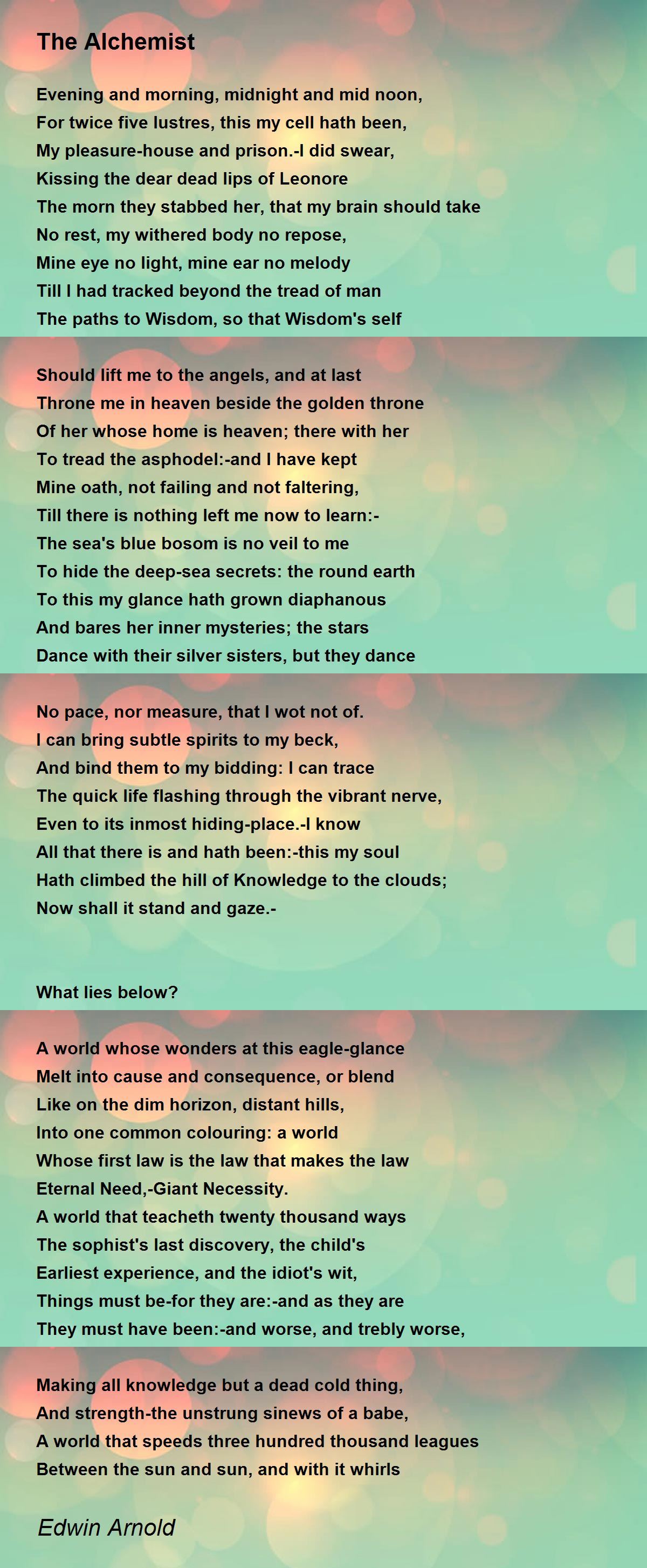 The Alchemist - The Alchemist Poem by Edwin Arnold