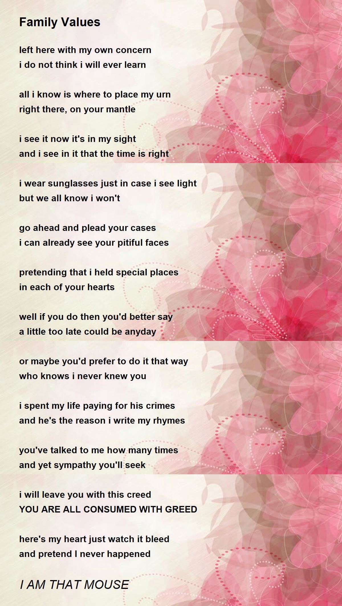 Family Values - Family Values Poem by I AM THAT MOUSE