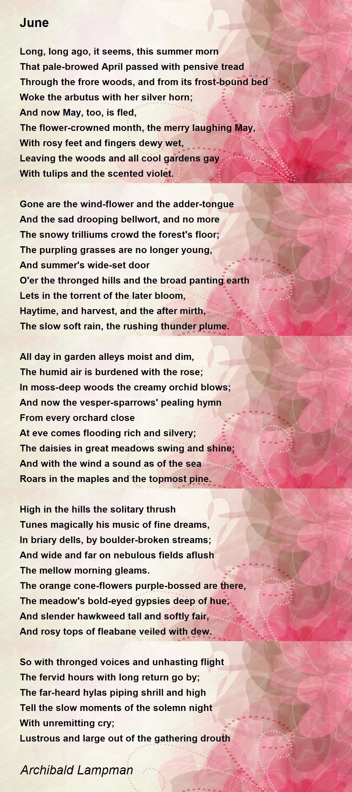 June - June Poem by Archibald Lampman