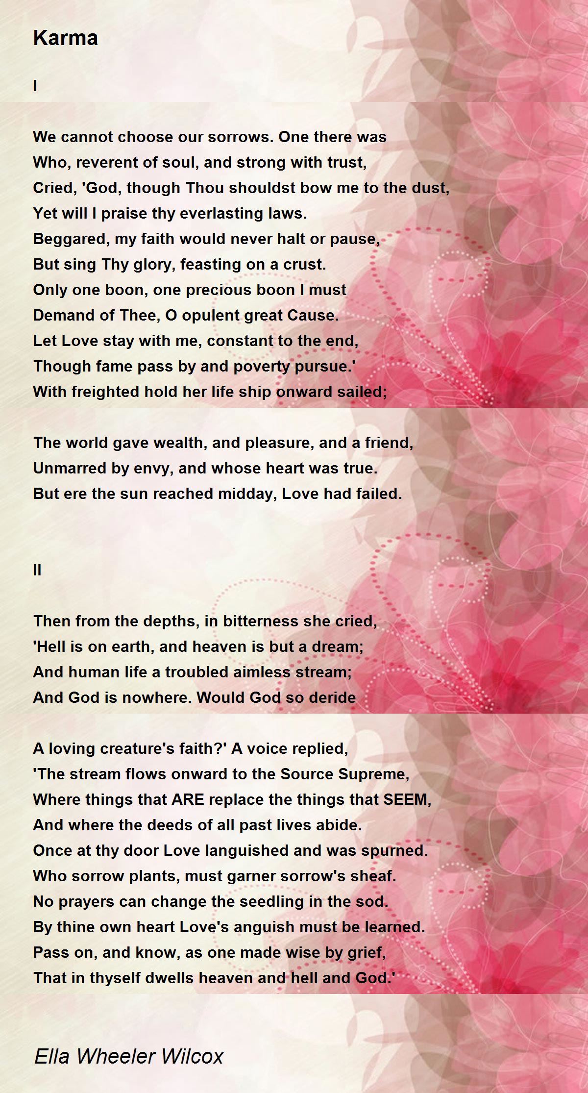 Karma Poem By Ella Wheeler Wilcox Poem Hunter