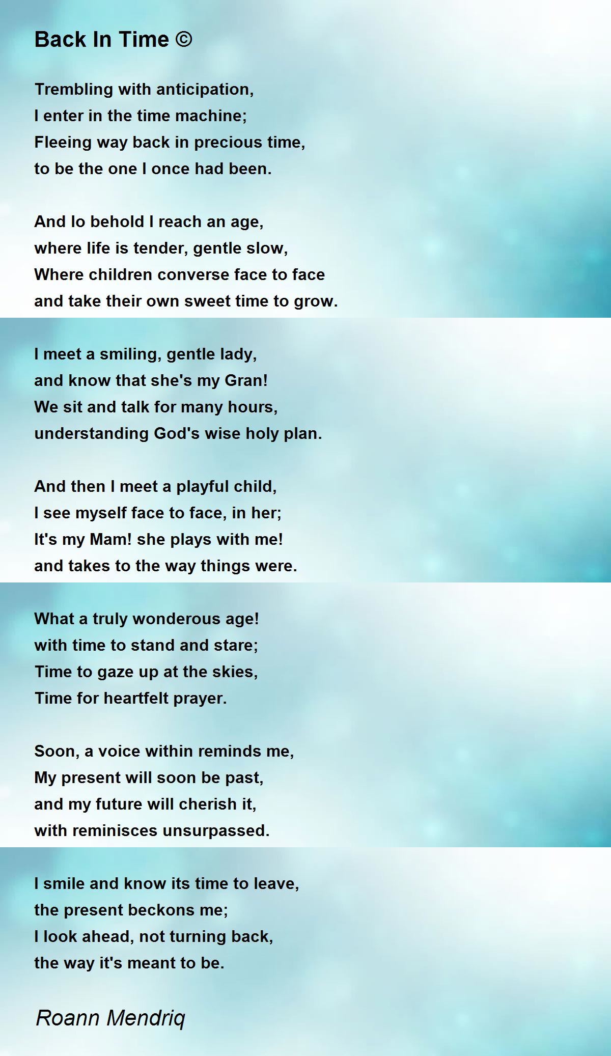 Back In Time © - Back In Time © Poem by Roann Mendriq