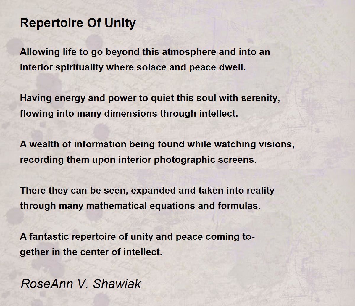 Repertoire Of Unity by RoseAnn V. Shawiak - Repertoire Of Unity Poem