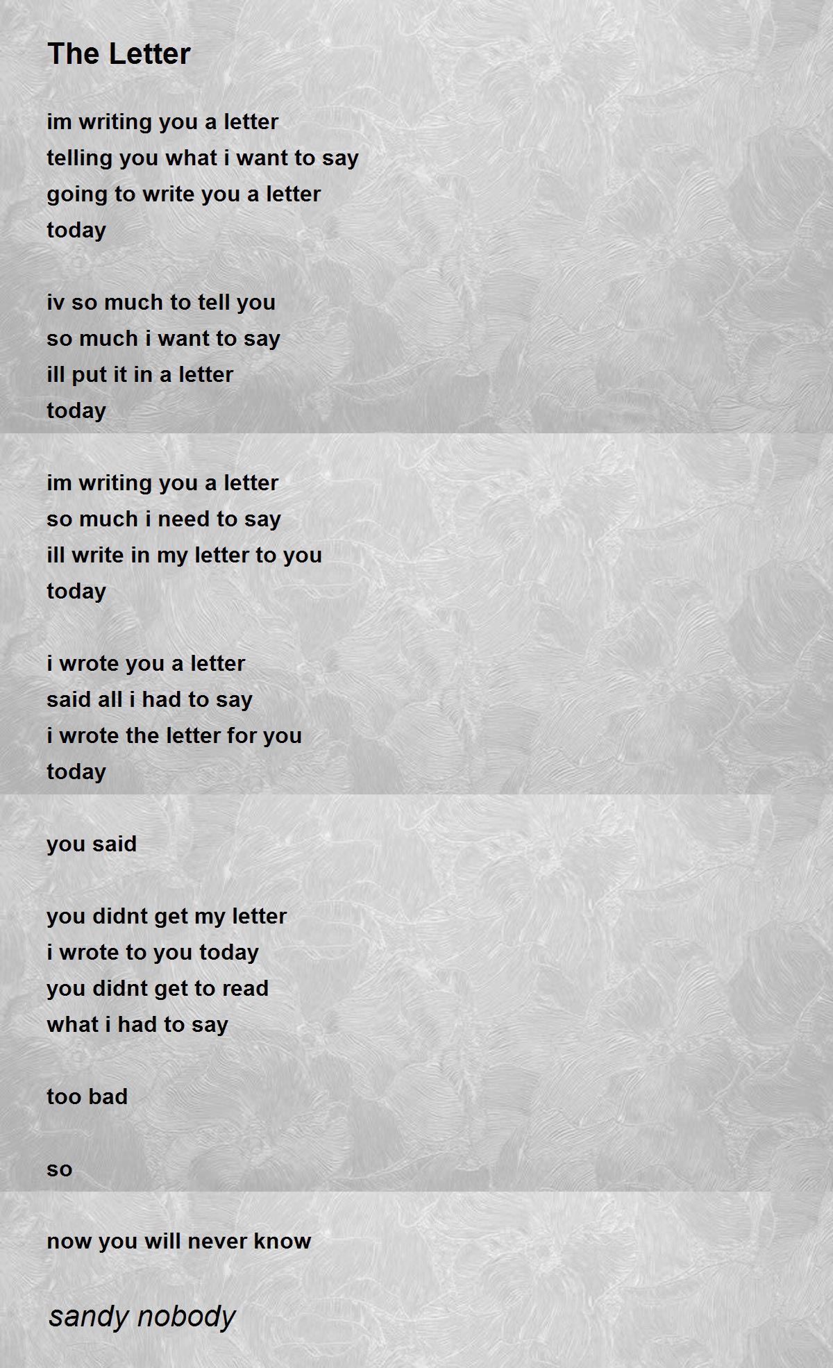 The Letter Poem by sandy nobody - Poem Hunter