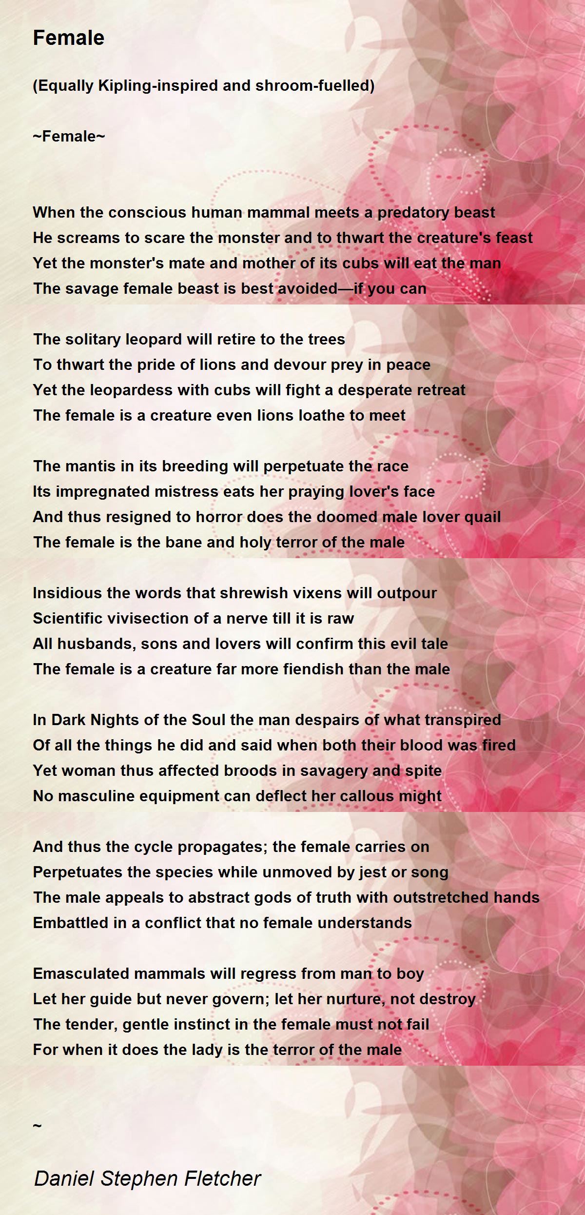 Female - Female Poem by Daniel S Fletcher