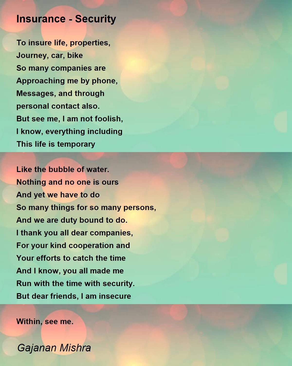 Insurance - Security - Insurance - Security Poem by Gajanan Mishra
