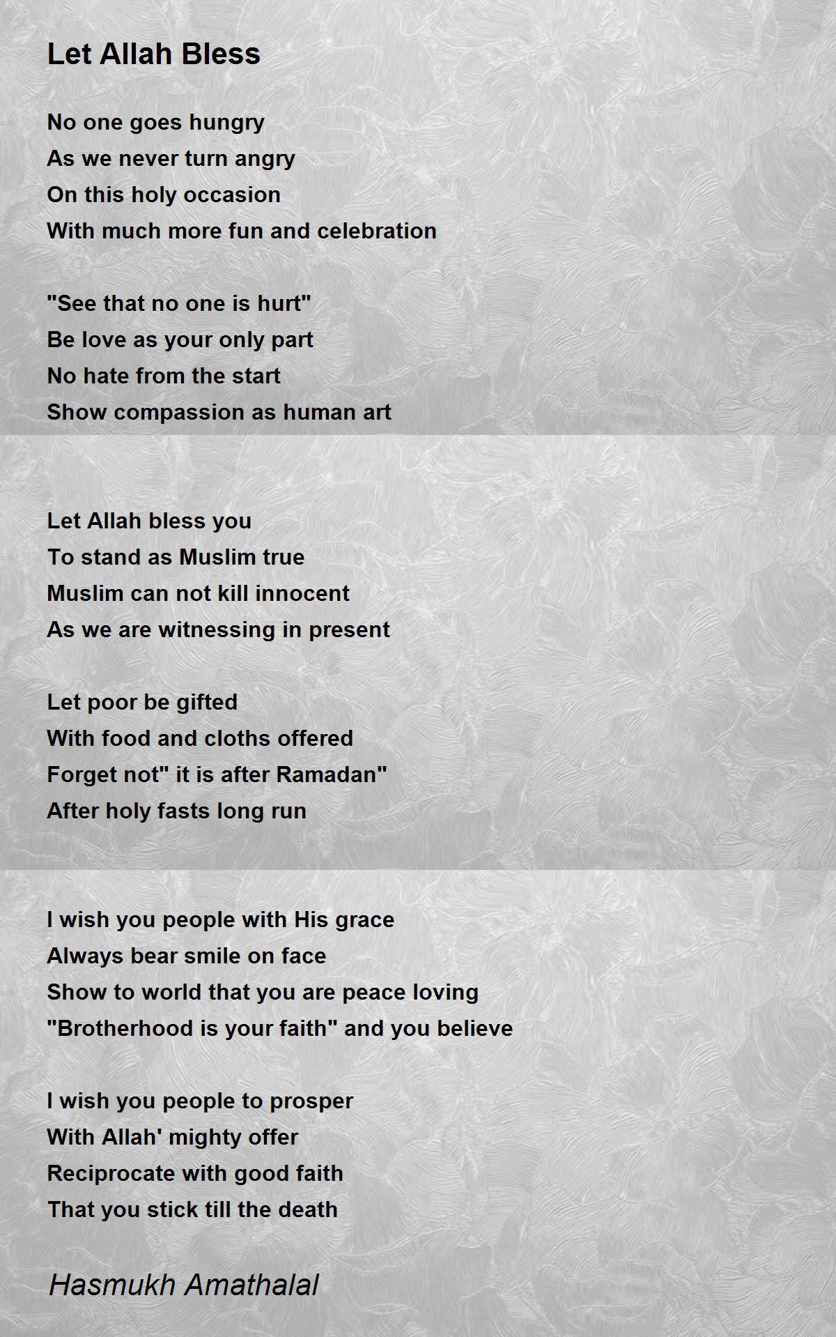 Let Allah Bless by Mehta Hasmukh Amathalal - Let Allah Bless Poem