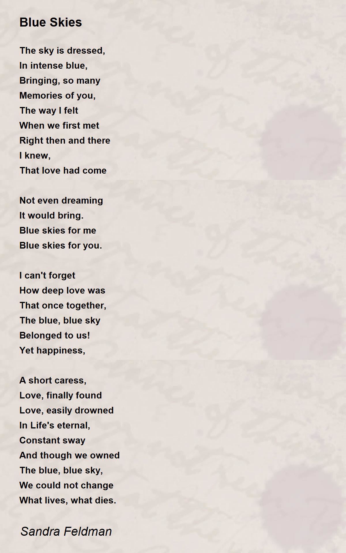 Blue Skies Blue Skies Poem By Sandra Feldman