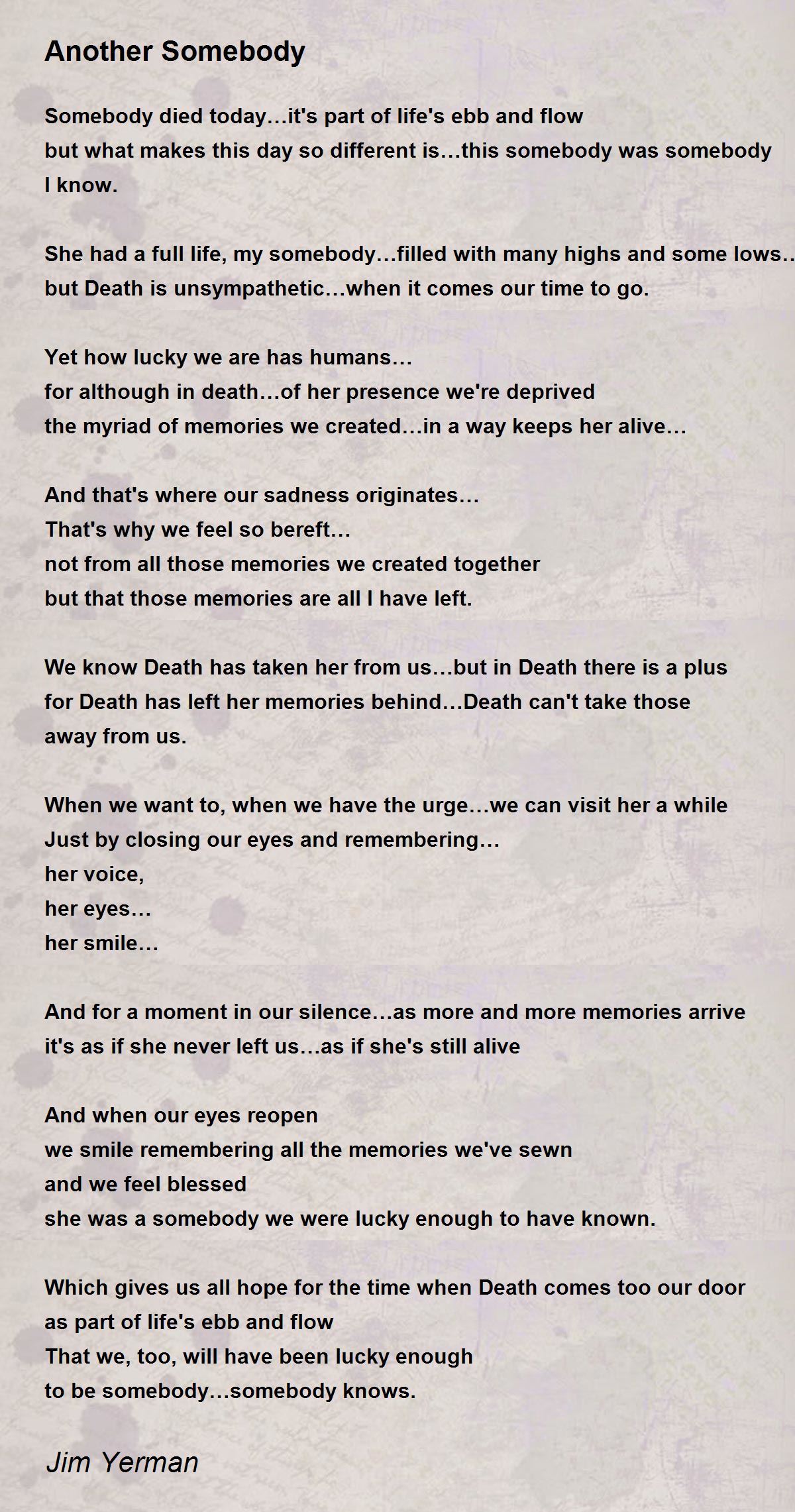 Another Somebody - Another Somebody Poem by Jim Yerman