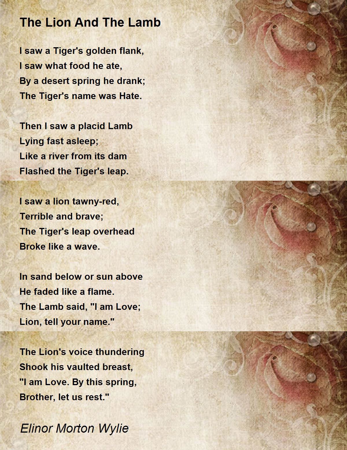 The Lion And The Lamb Poem by Elinor Morton Wylie - Poem Hunter