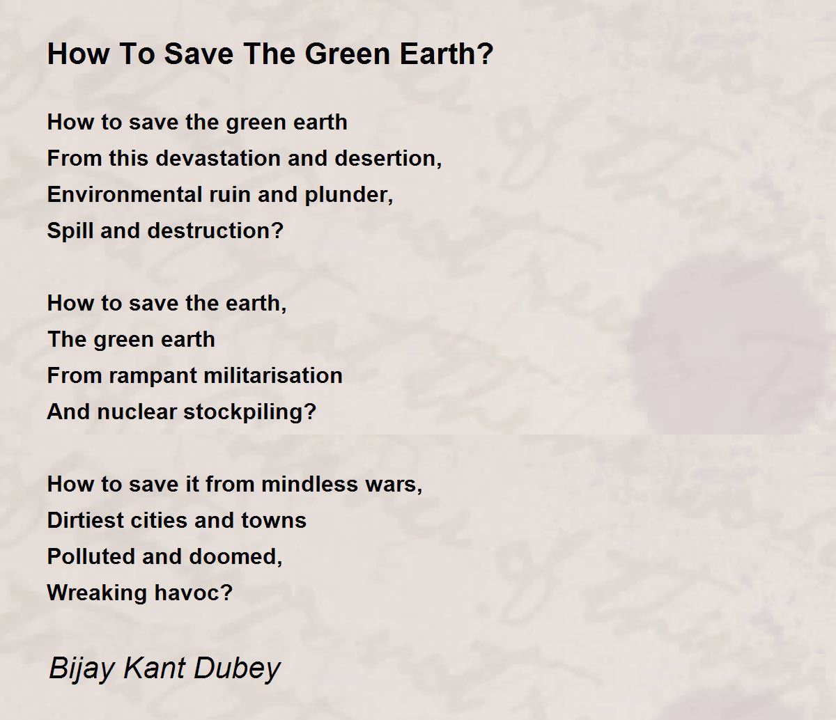 How To Save The Green Earth? by Bijay Kant Dubey - How To Save The ...